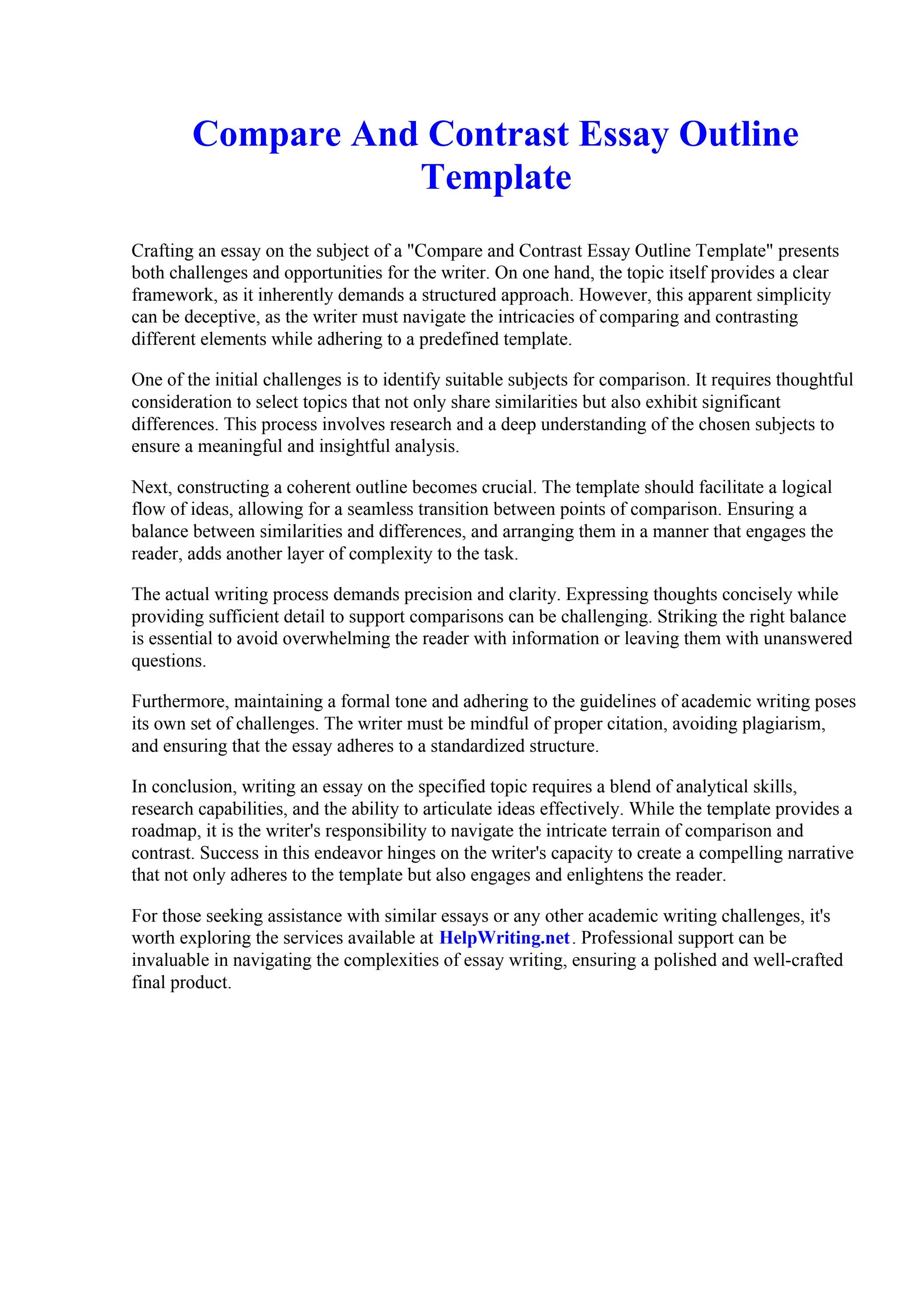 Compare And Contrast Essay Outline Template by How To Write An Essay On ...