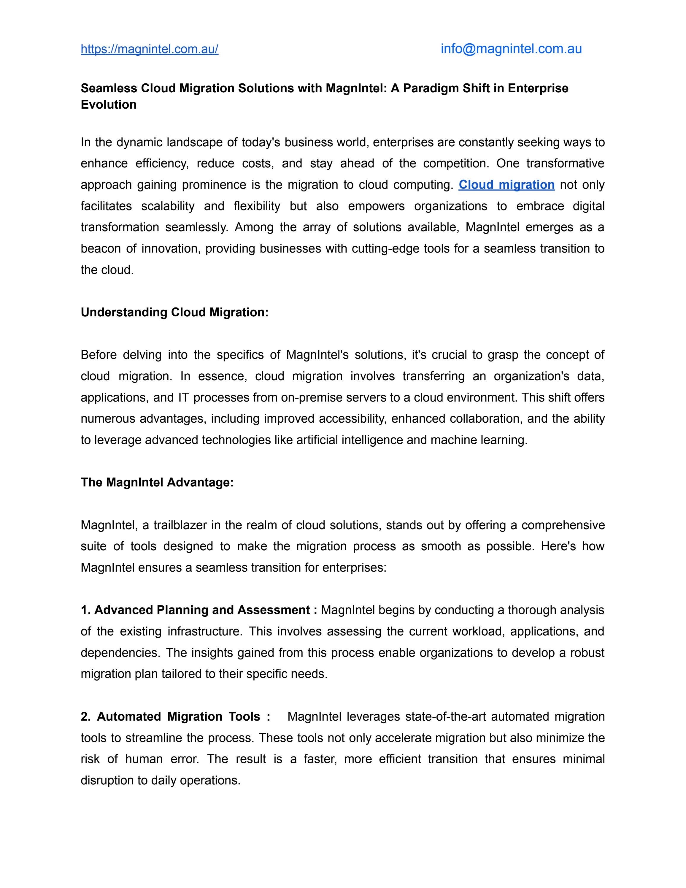 Seamless Cloud Migration Solutions with MagnIntel: A Paradigm Shift in Enterprise Evolution by ...