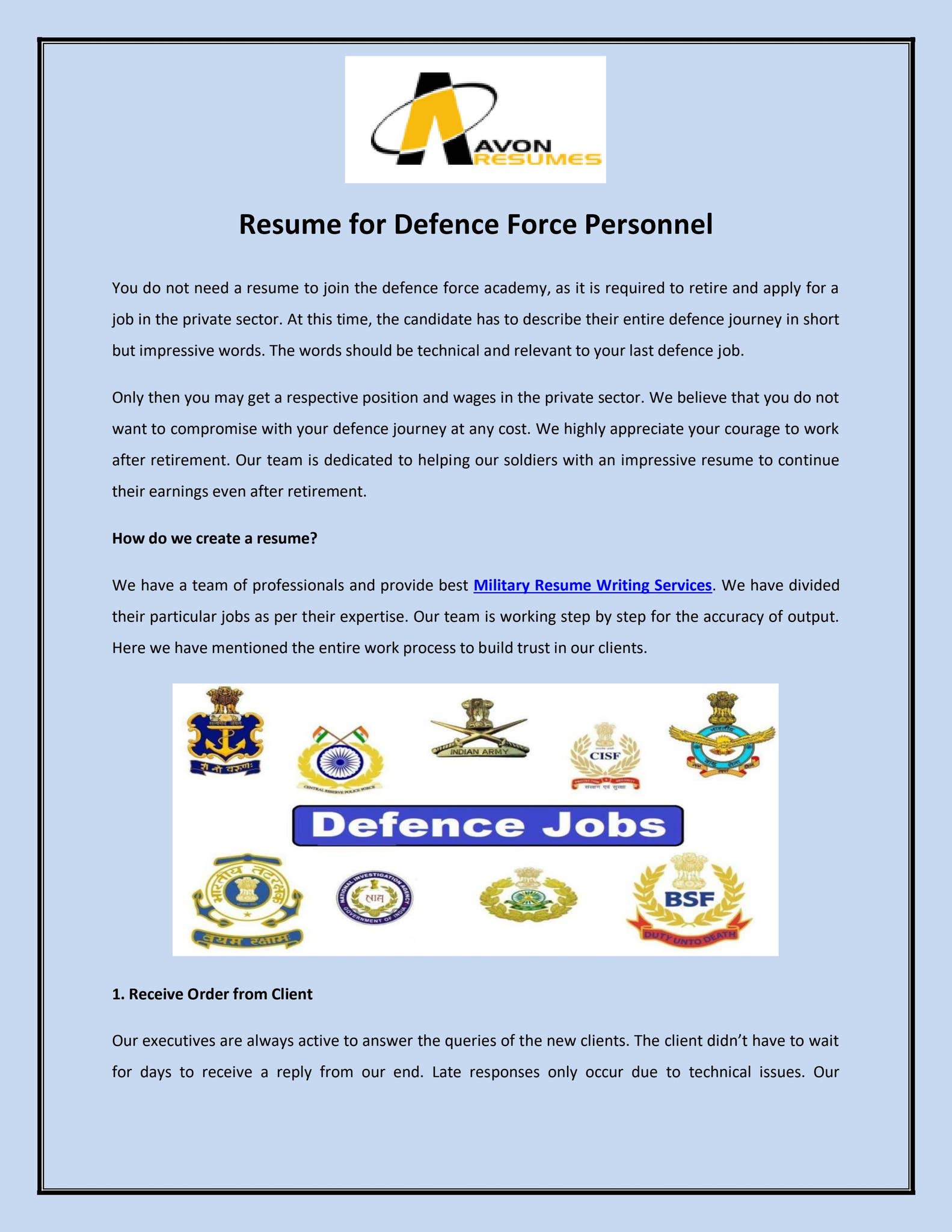 Resume for Defence Force Personnel by AVON RESUMES - Issuu