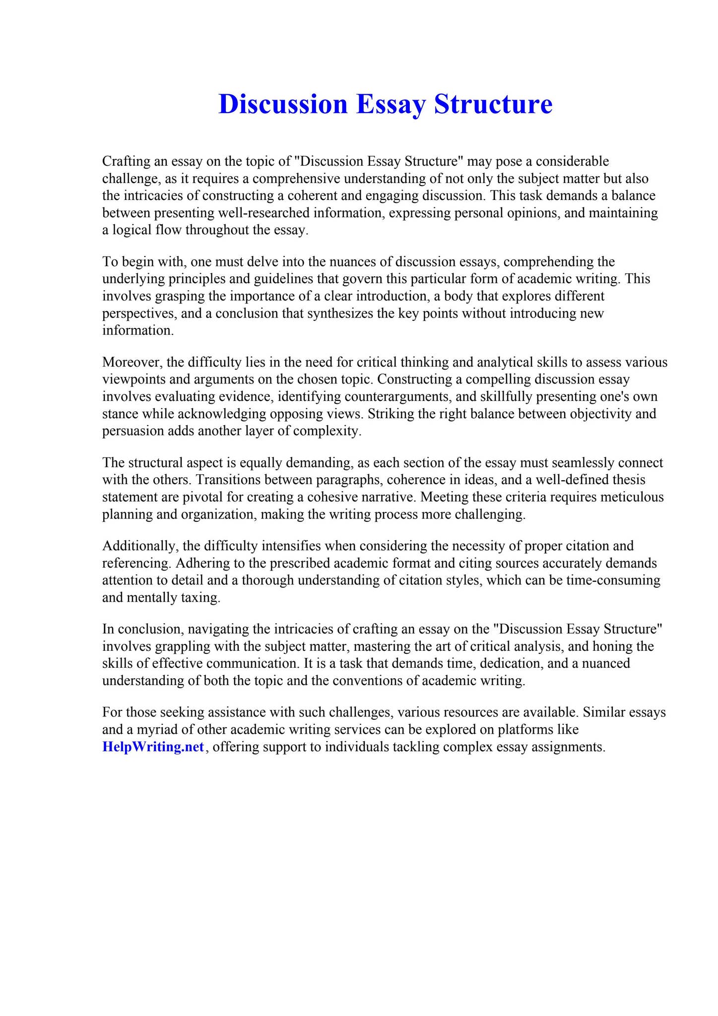Discussion Essay Structure by Write An Essay On - Issuu