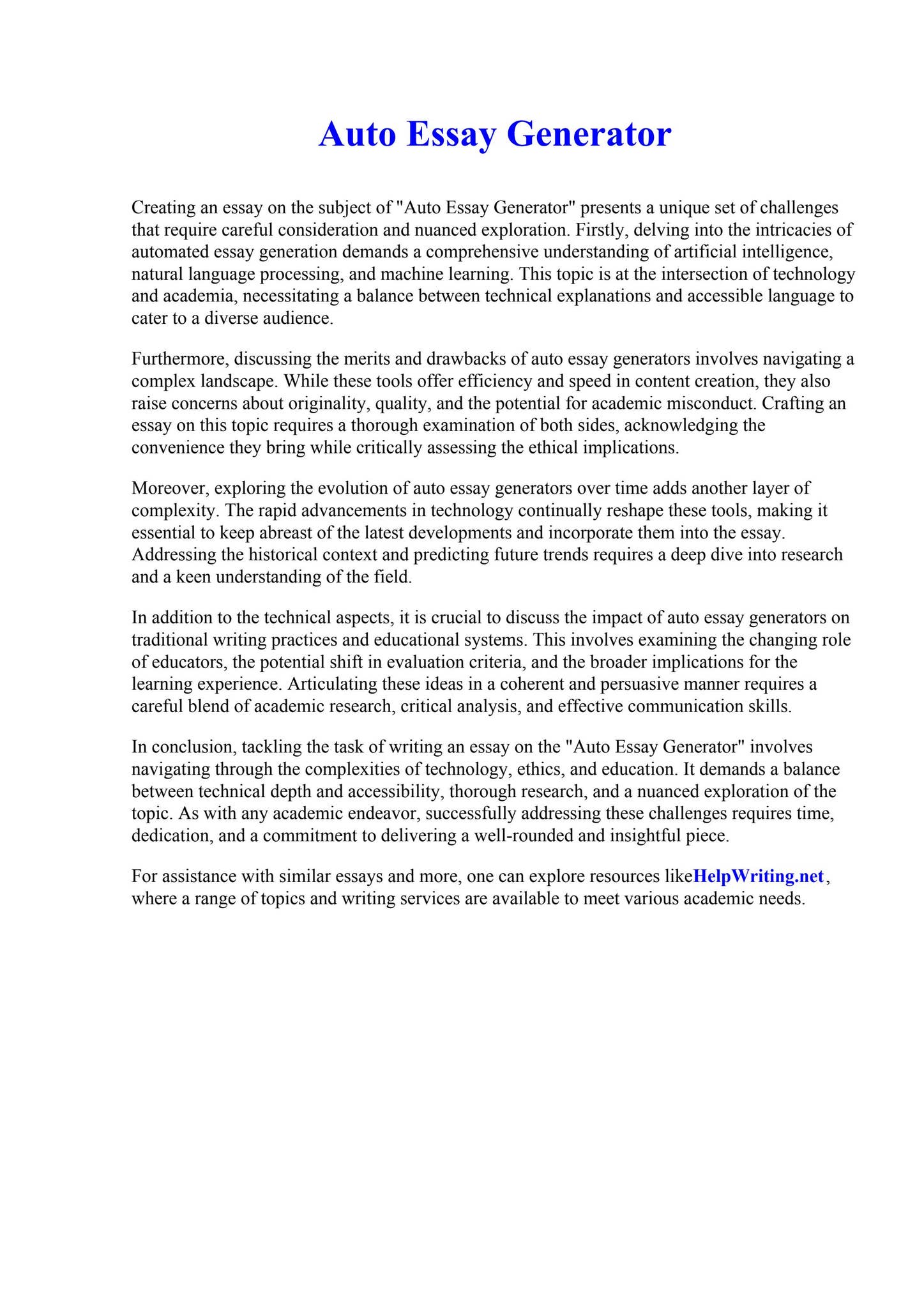 Auto Essay Generator by Write Essay About Yourself - Issuu