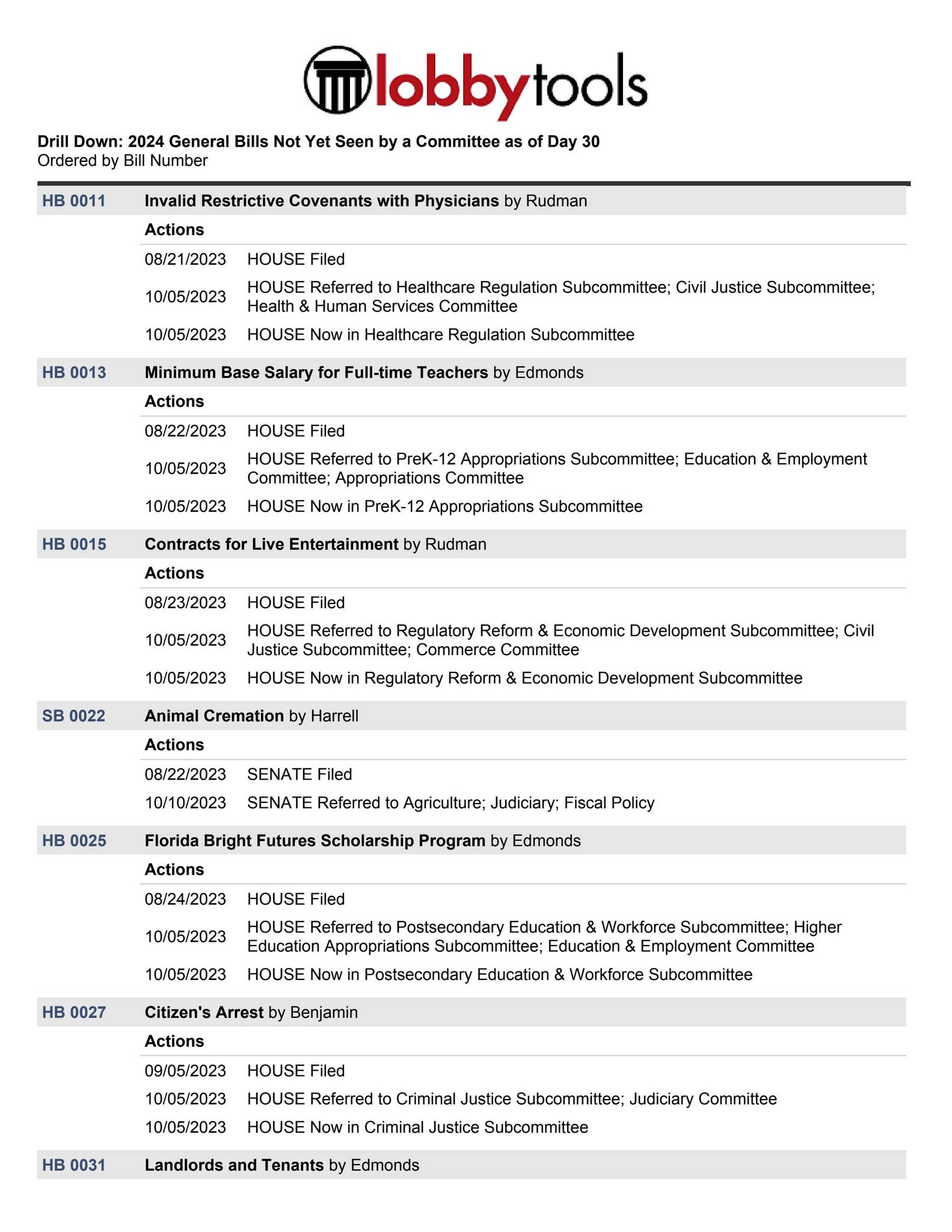 General Bills Not Yet Seen by a Committee as of Day 30 by APA Florida ...