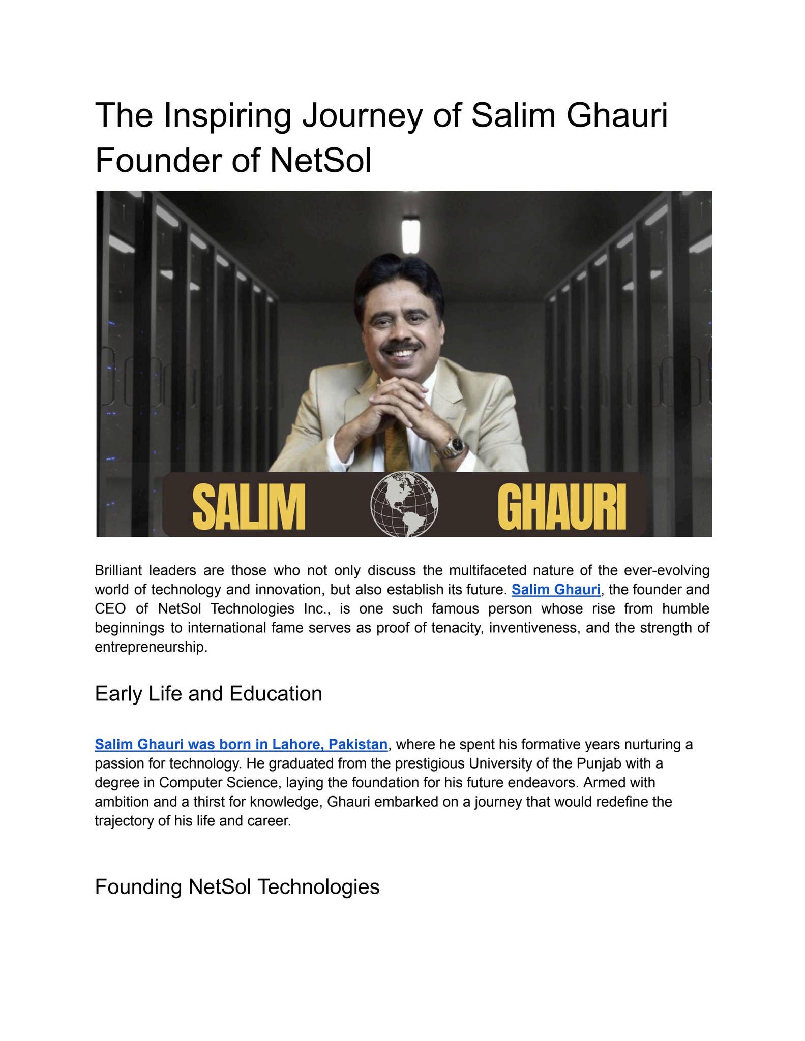 The Inspiring Journey of Salim Ghauri Founder of NetSol by storieslap ...