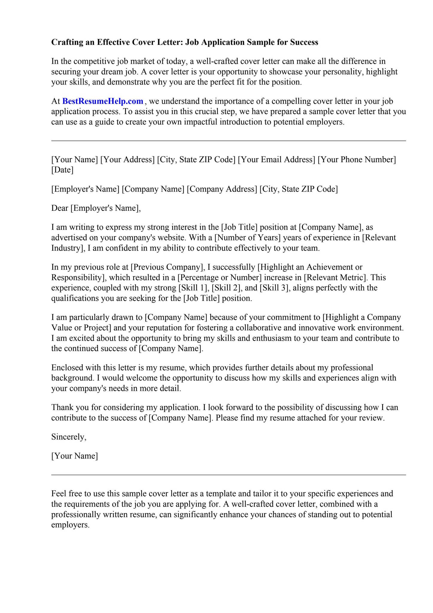 Cover Letter Job Application Sample Free by How To Write An Essay About ...