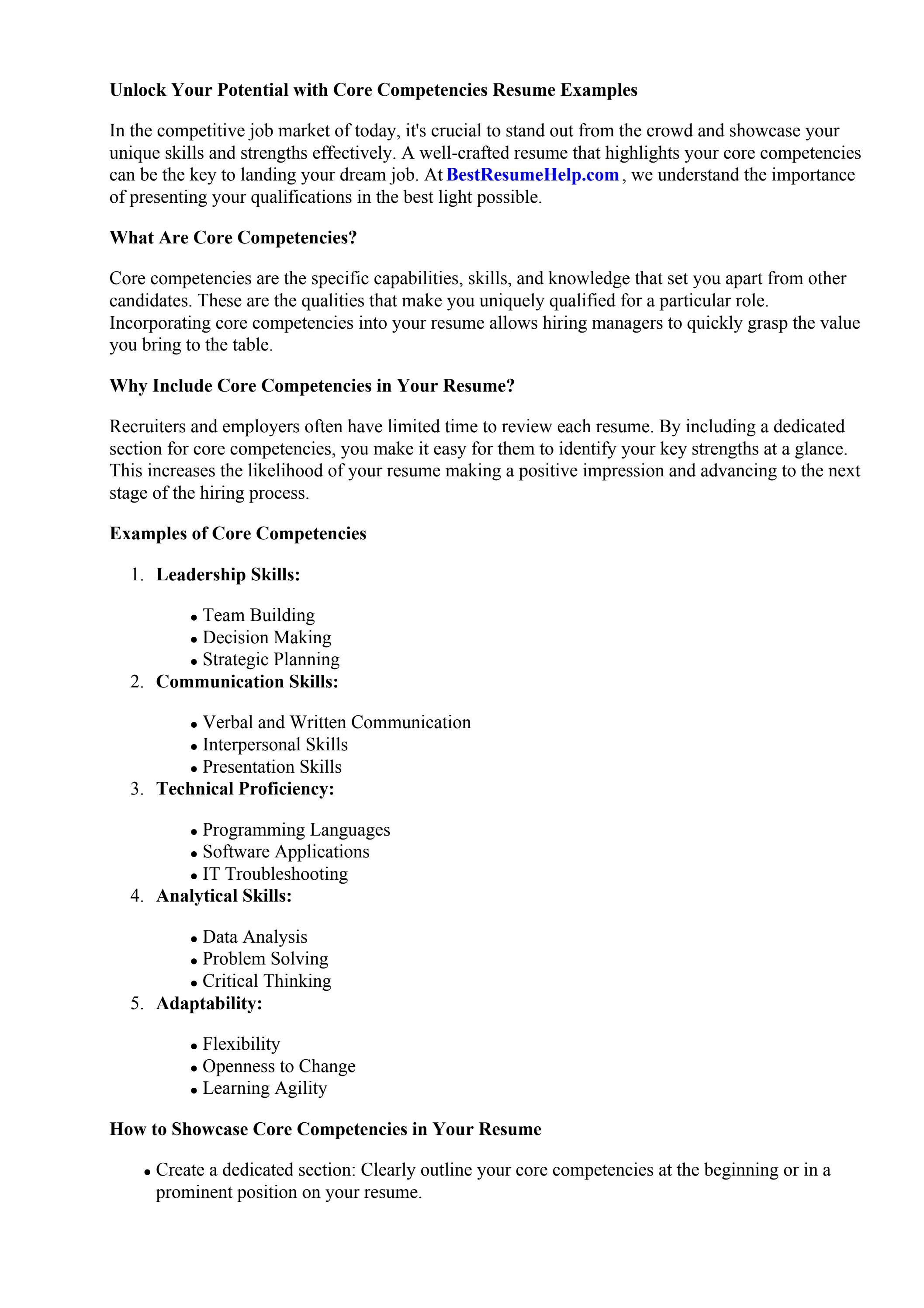 Core Competencies Resume Examples by College Reflective Essay - Issuu