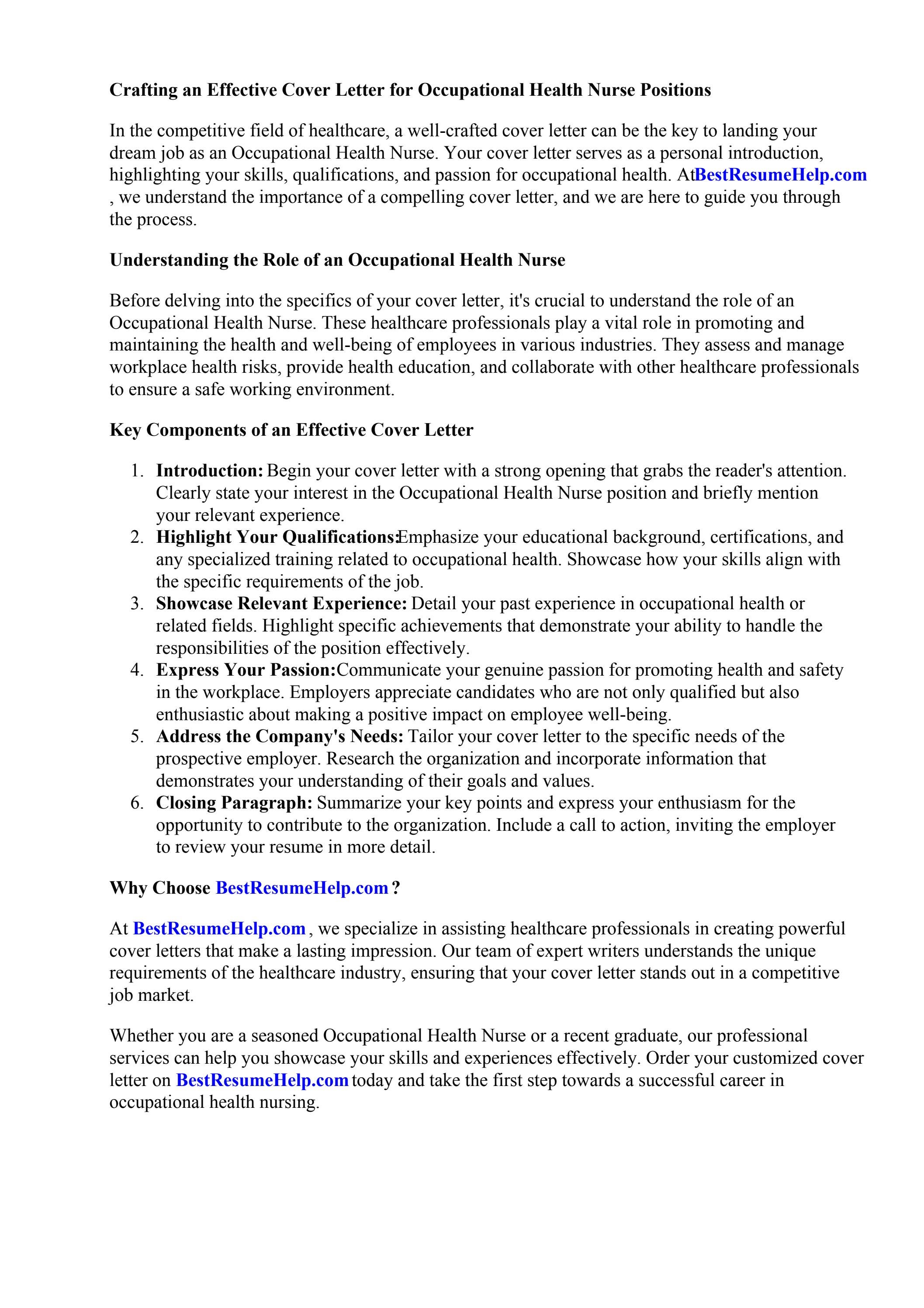 Cover Letter For Occupational Health Nurse by Help On Writing Essays ...