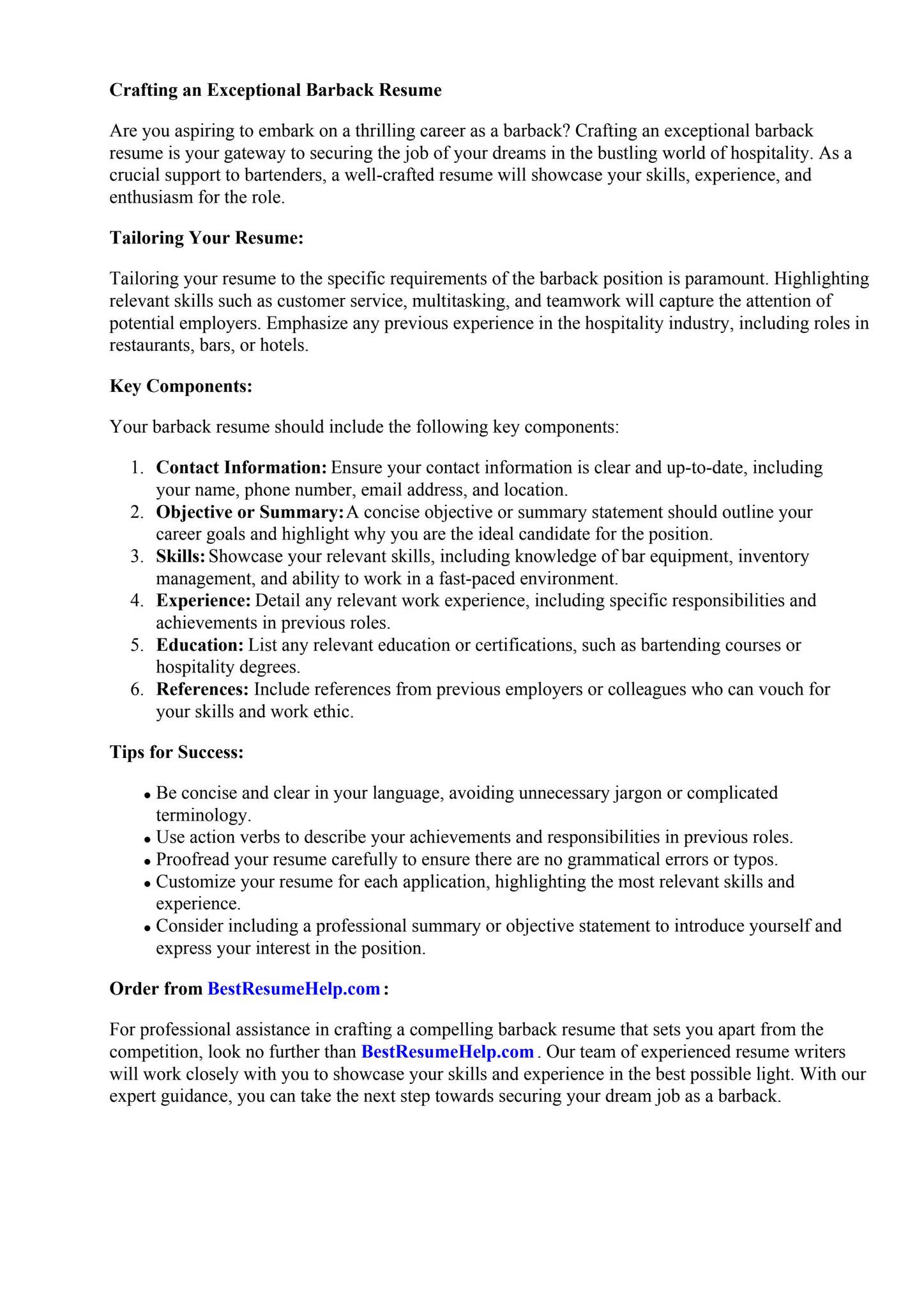 Barback Resume by How To Write An Introductory Paragraph Of An Essay ...