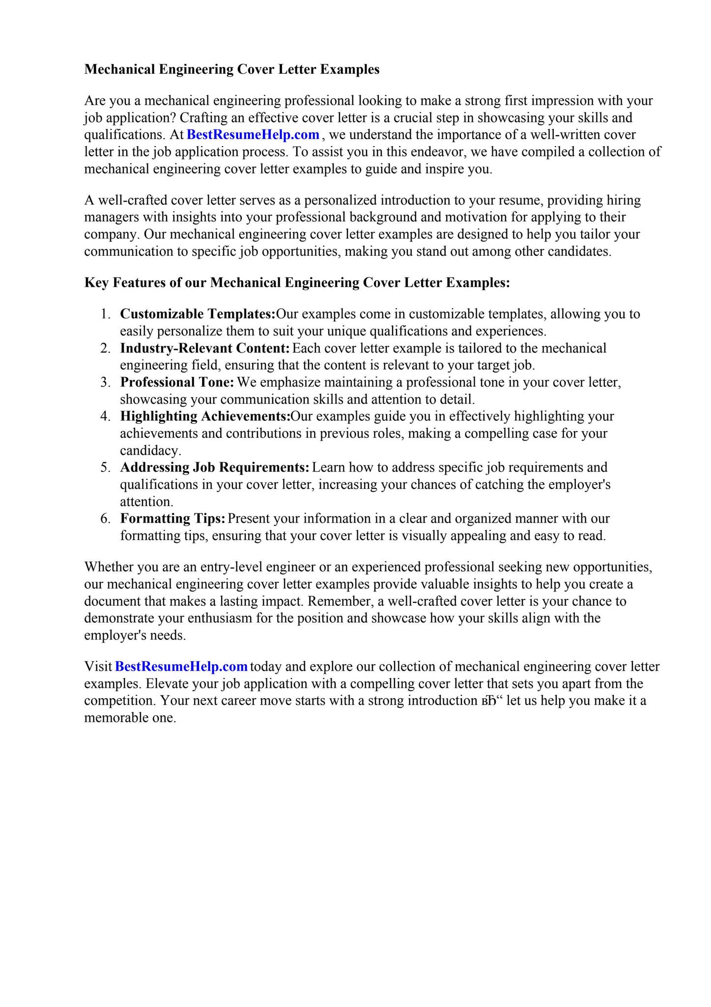 Mechanical Engineering Cover Letter Examples by What To Write On A ...