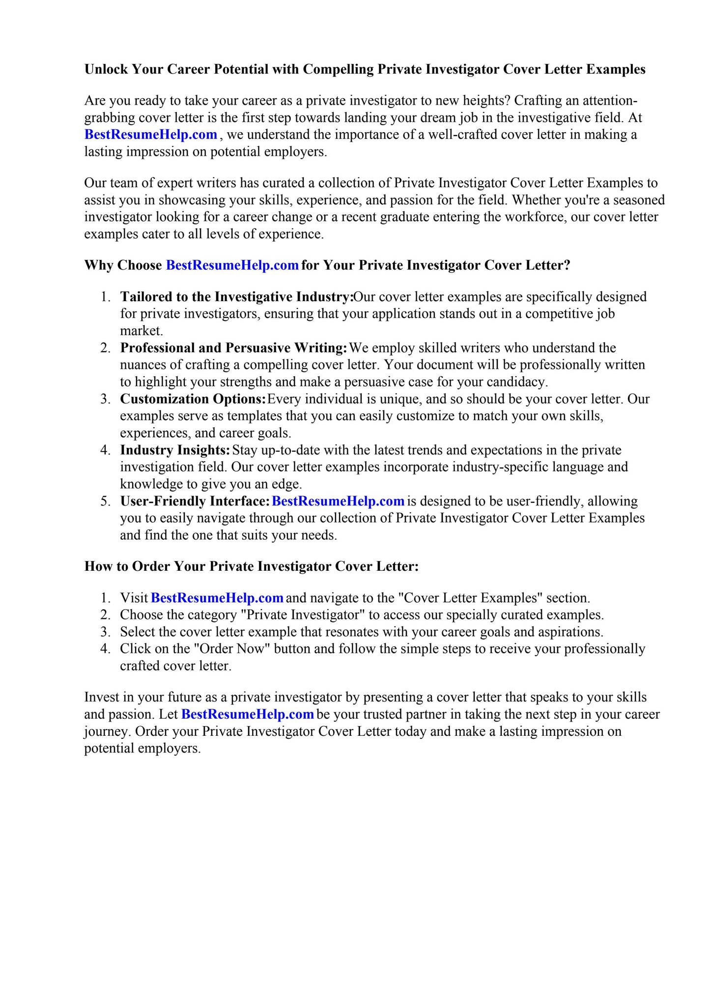 Private Investigator Cover Letter Examples by Easy Essay Writer - Issuu