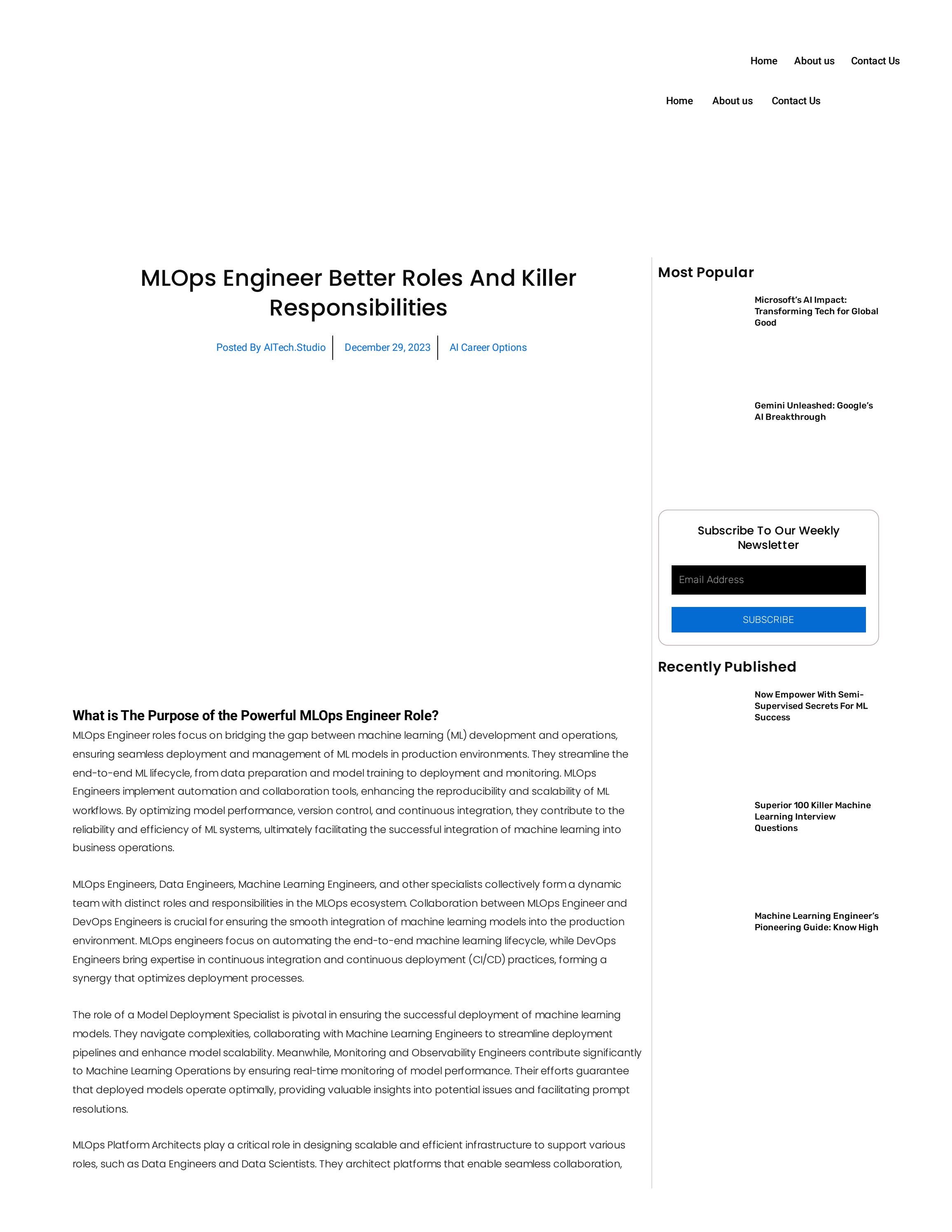 MLOps Engineer Roles And Responsibilities | Aitech.studio by AItech ...