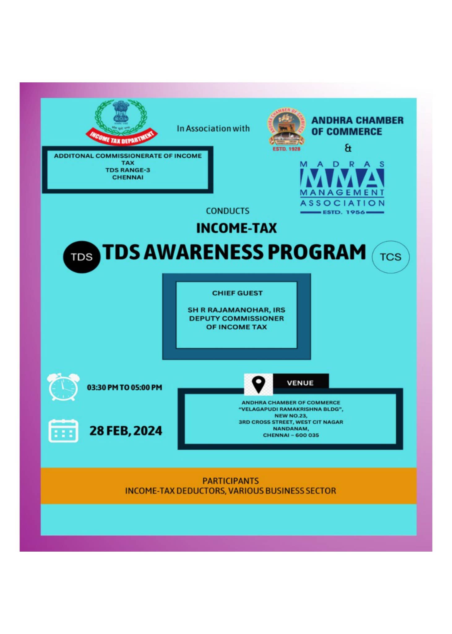 Income Tax-TDS Awareness Program - 28 Feb 2024 by Madras Management ...