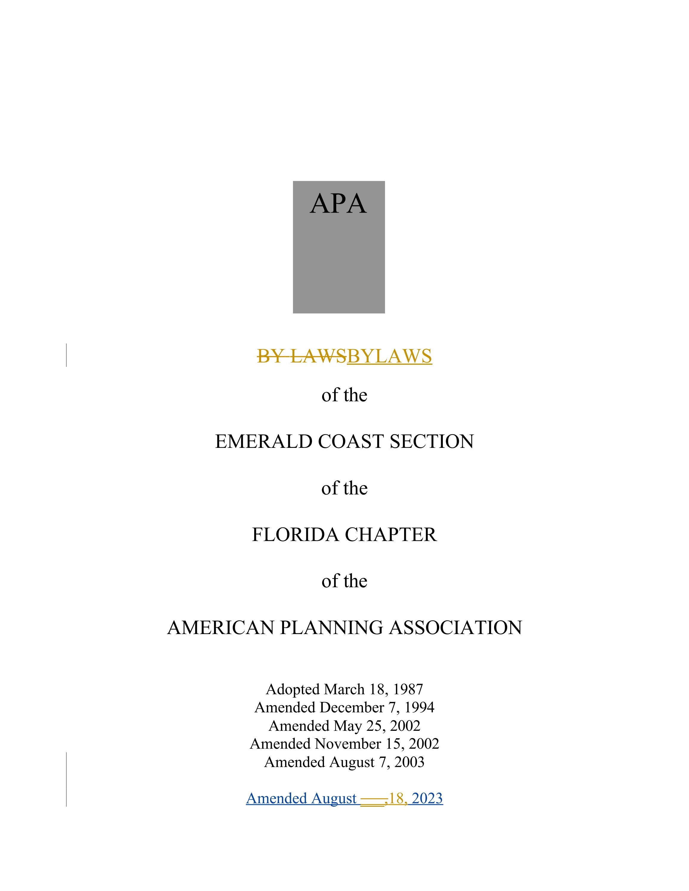 DRAFT APA FL Emerald Coast Bylaws by APA Florida - Issuu