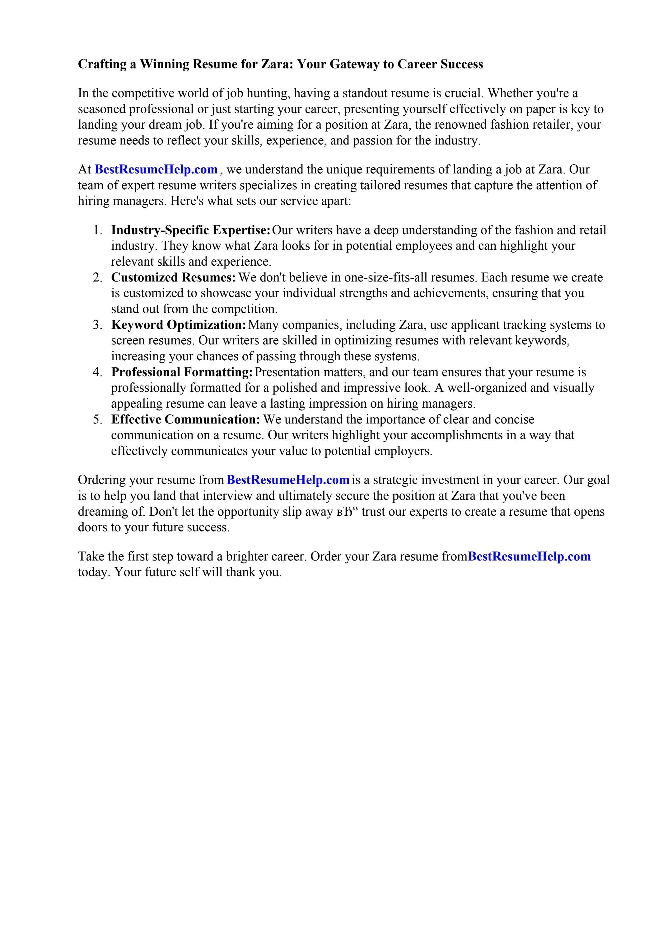 Resume For Zara by Beth Chisholm - Issuu