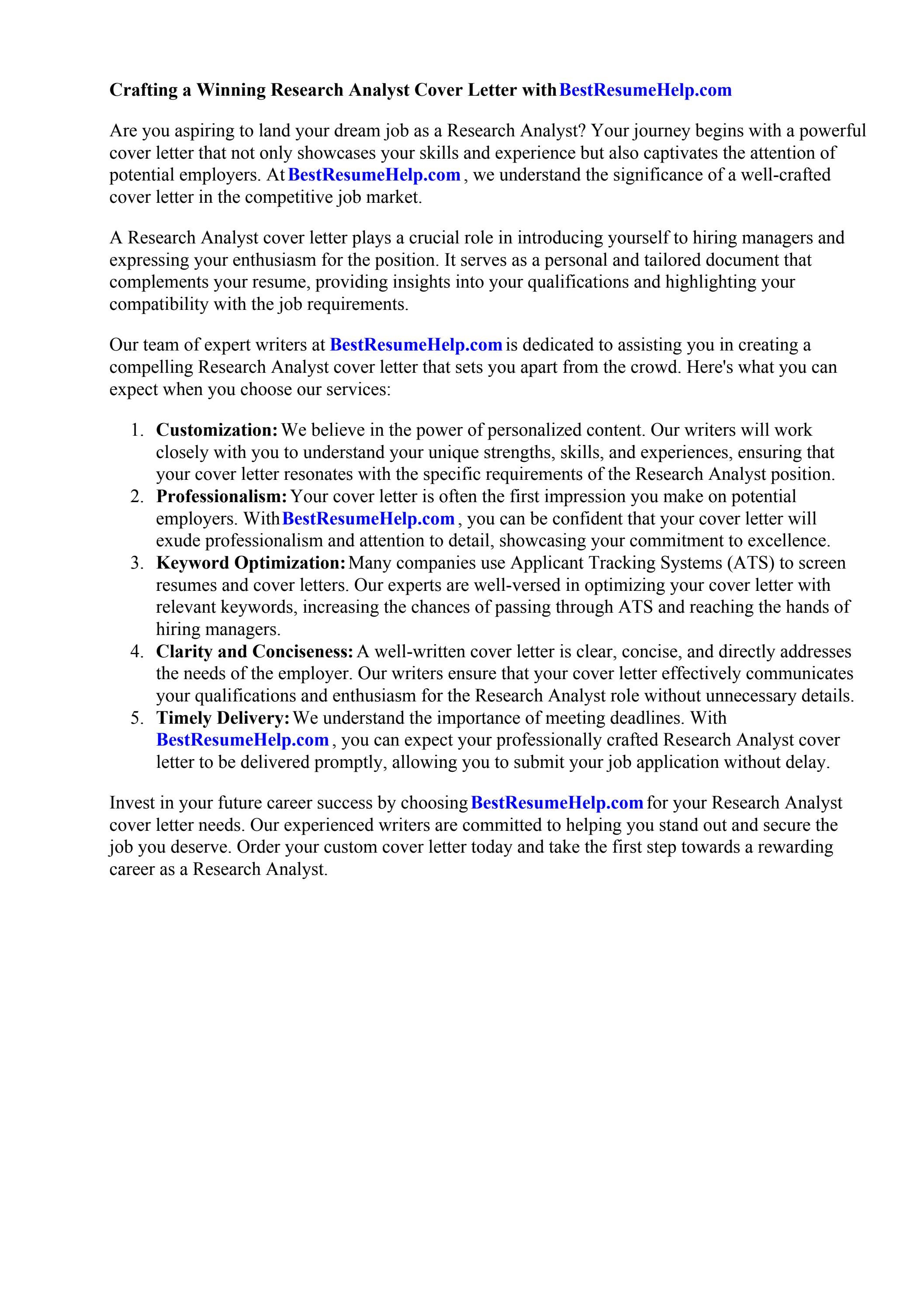 Research Analyst Cover Letter by Beth Chisholm - Issuu