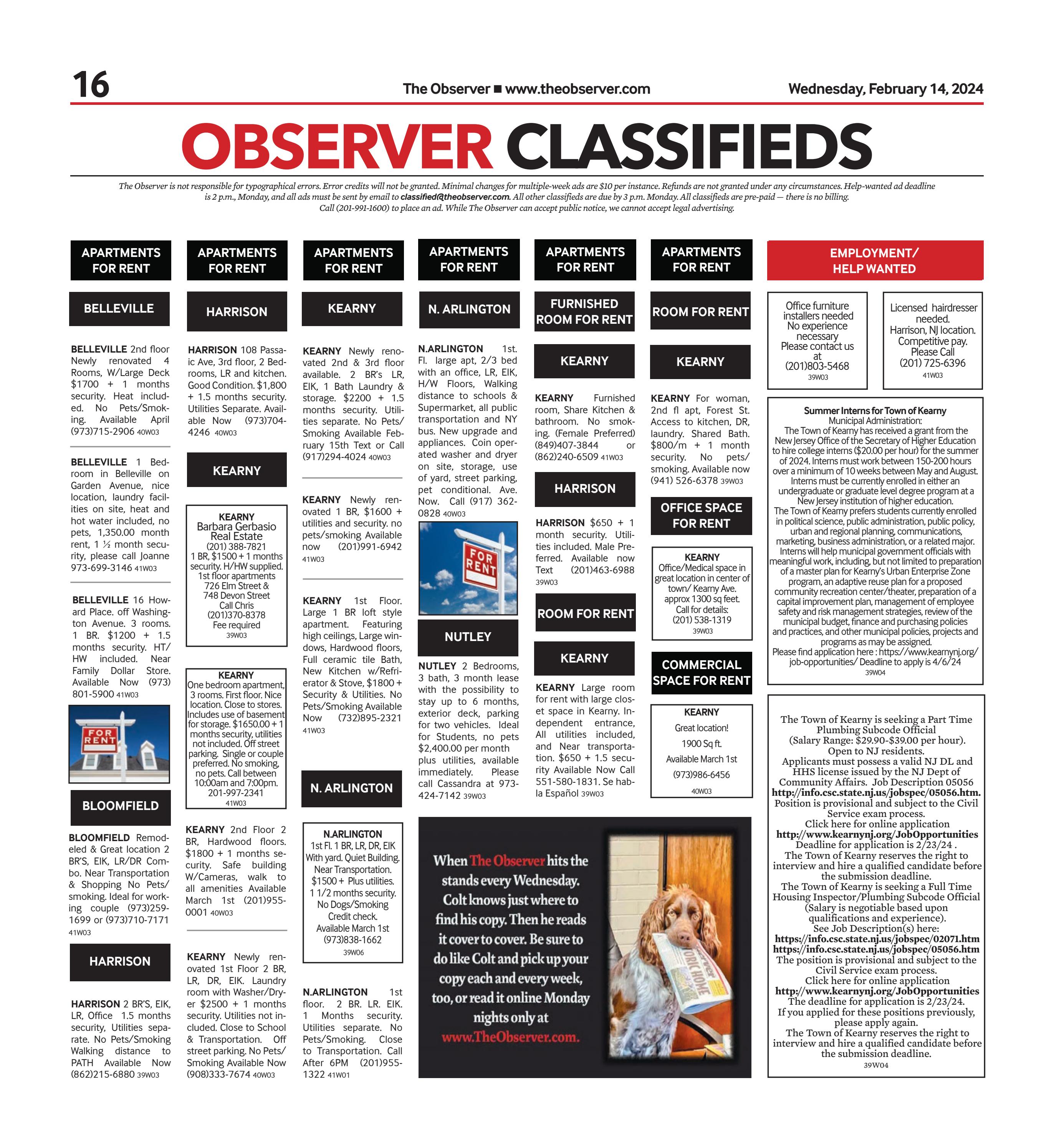 Classifieds for Feb. 14, 2024 by The Observer Newspaper - Issuu