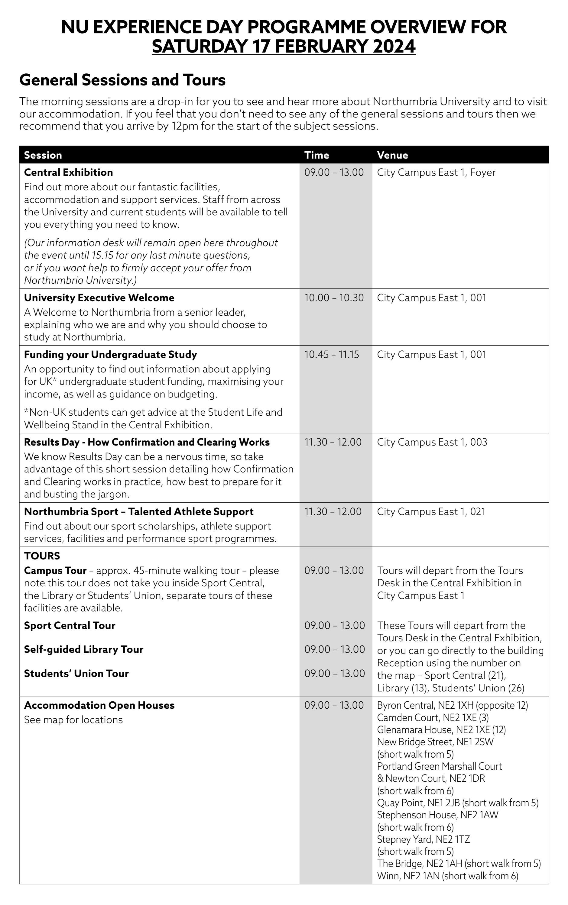 NU EXPERIENCE DAY PROGRAMME OVERVIEW 17/02/24 by Northumbria University ...