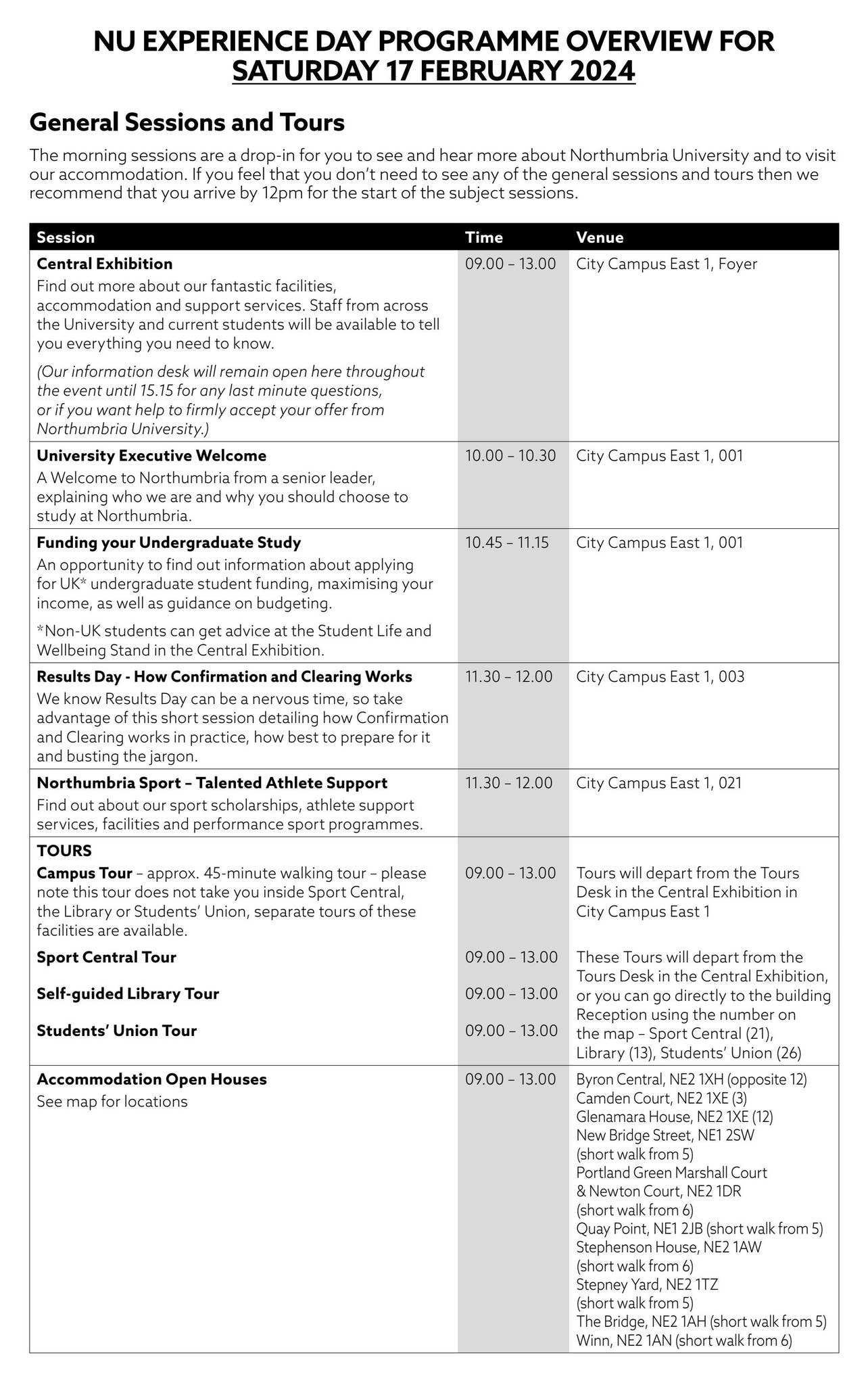 NU EXPERIENCE DAY PROGRAMME OVERVIEW 17/02/24 by Northumbria University ...