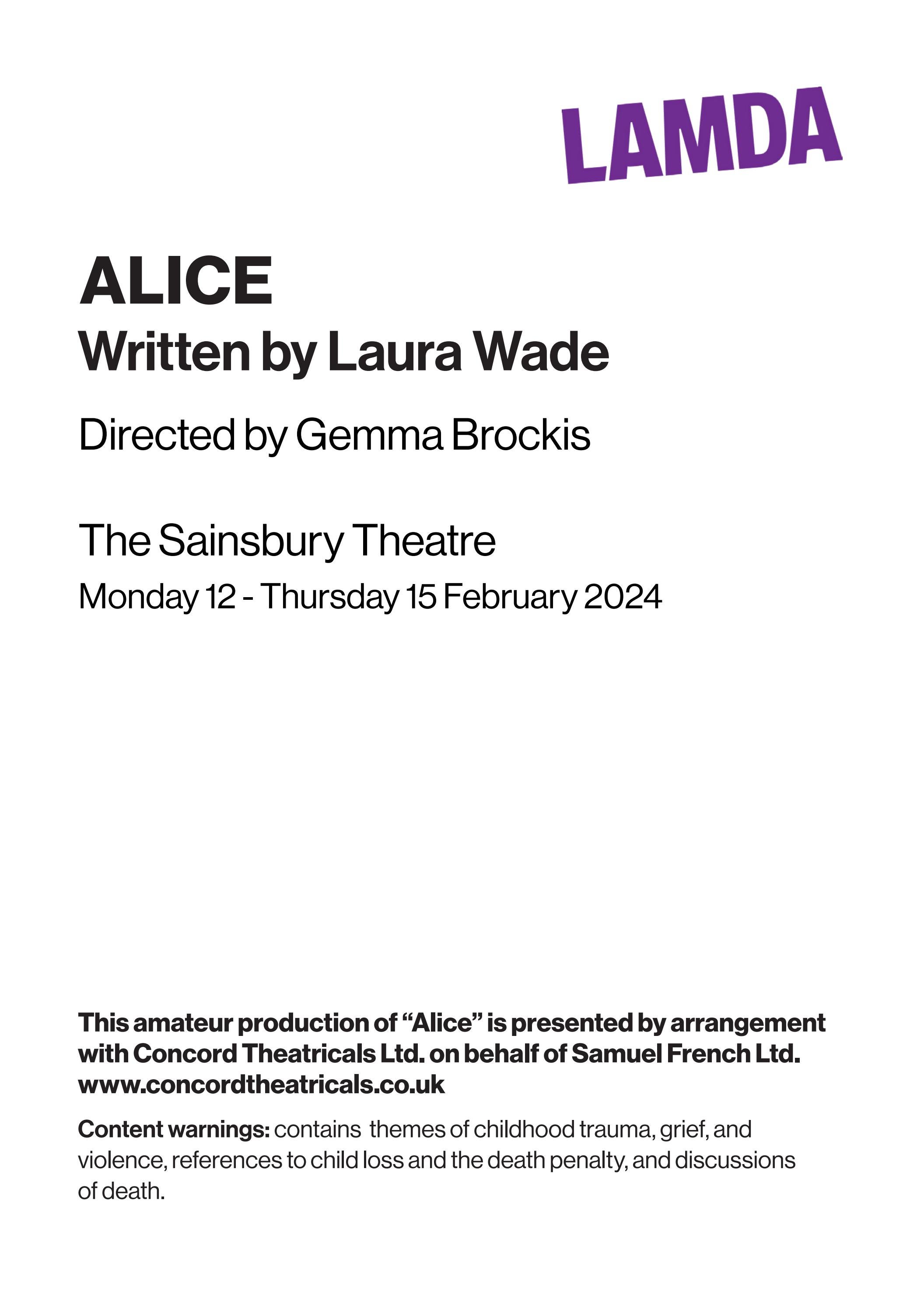 Alice (Cast Sheet) by LAMDA - Issuu