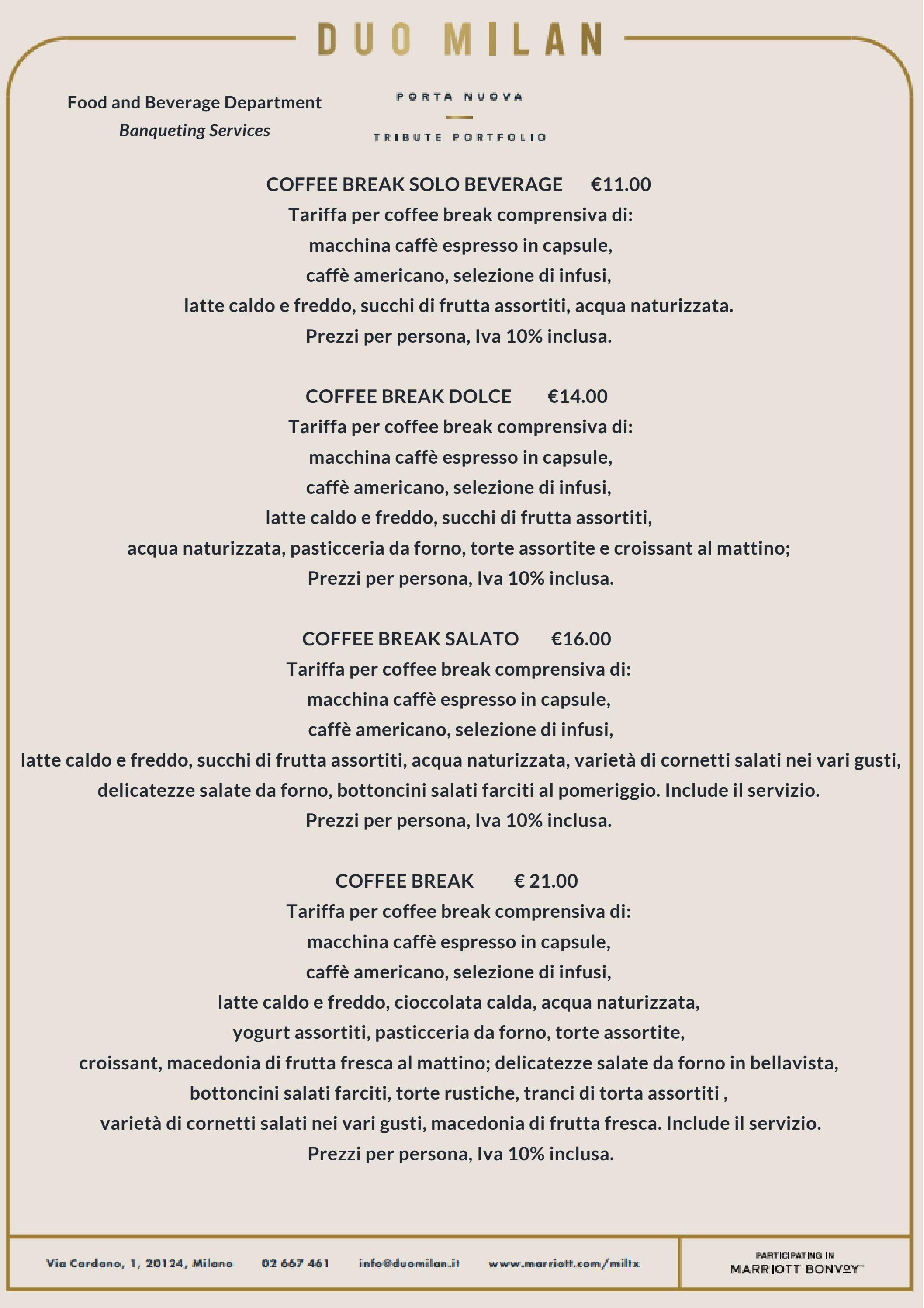 Duo Milan Porta Nuova_Coffee Breaks Menu by Italian Hospitality ...
