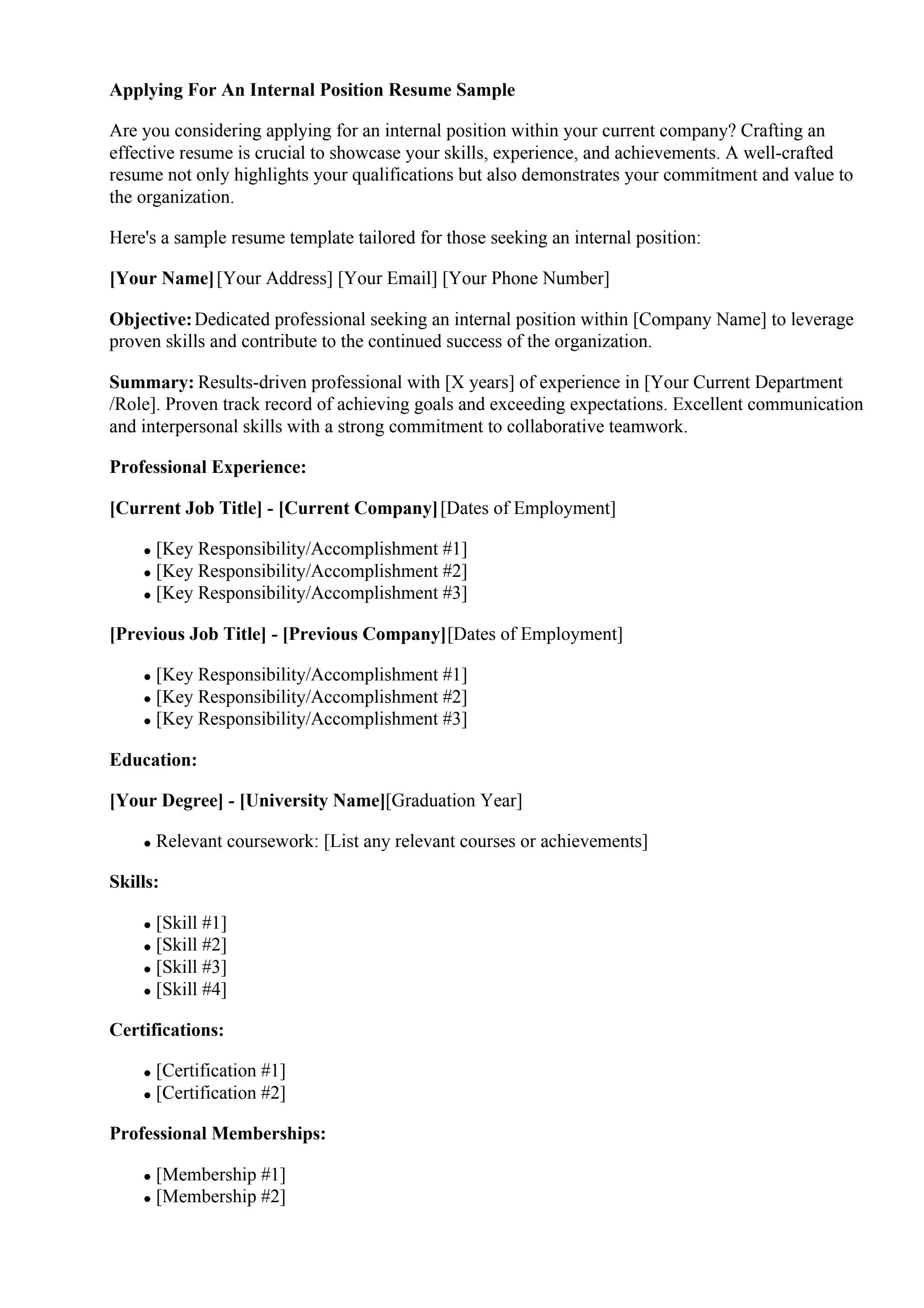 Applying For An Internal Position Resume Sample by Margaret Sandoval ...