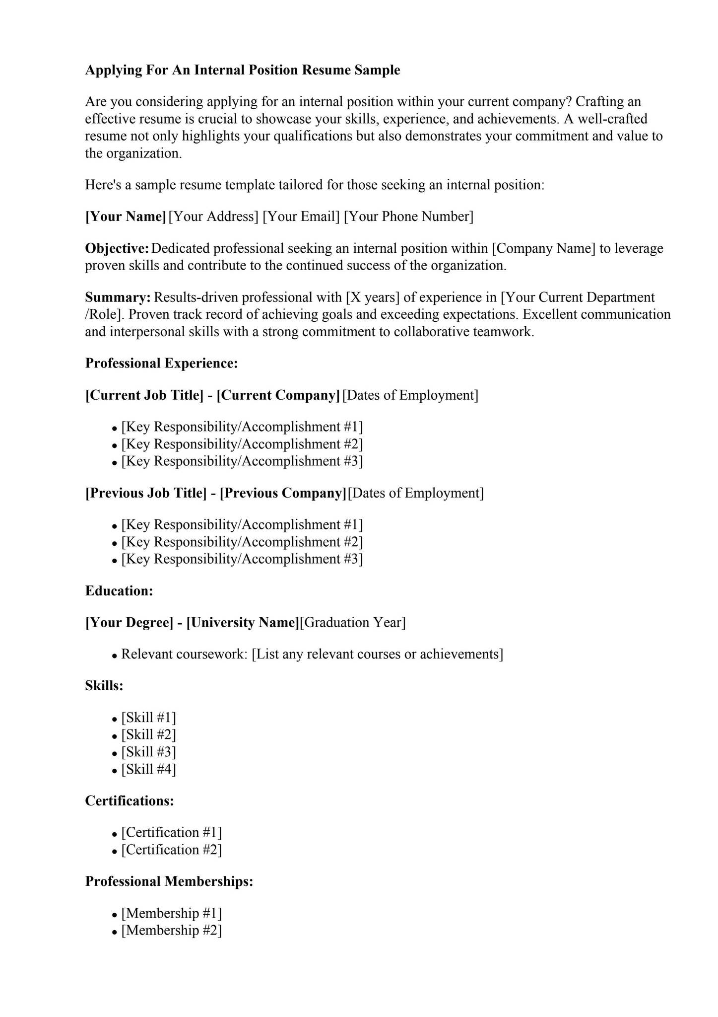 Applying For An Internal Position Resume Sample by Margaret Sandoval ...