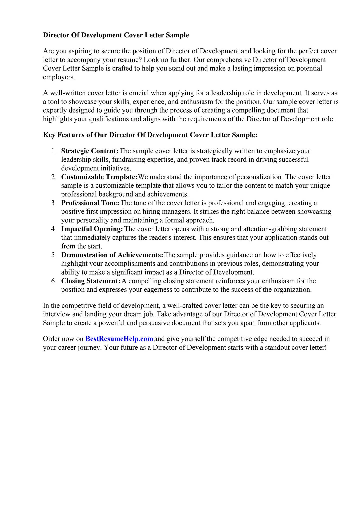 Director Of Development Cover Letter Sample by Beth Chisholm - Issuu