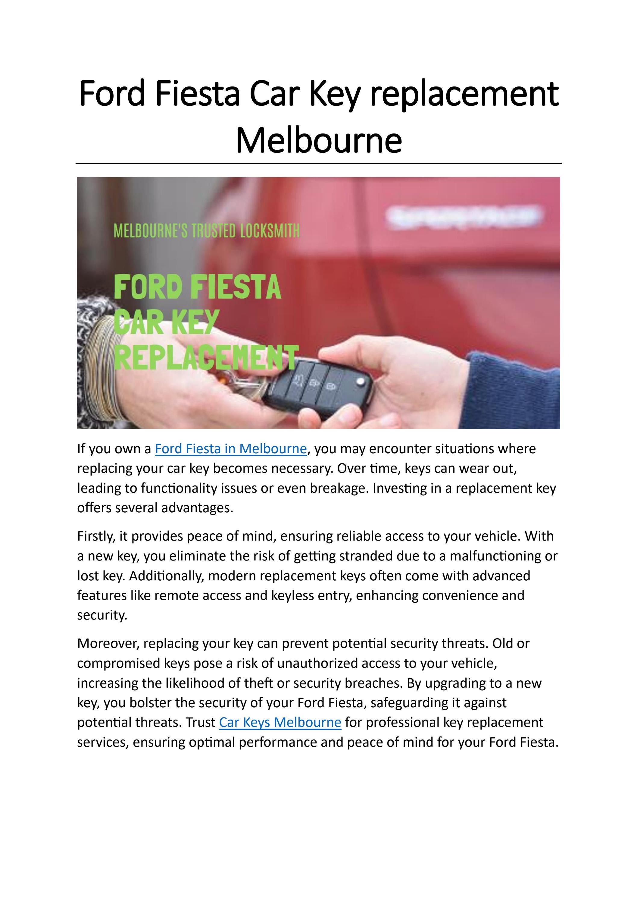 Ford Fiesta Car Key replacement Melbourne by James Smith - Issuu