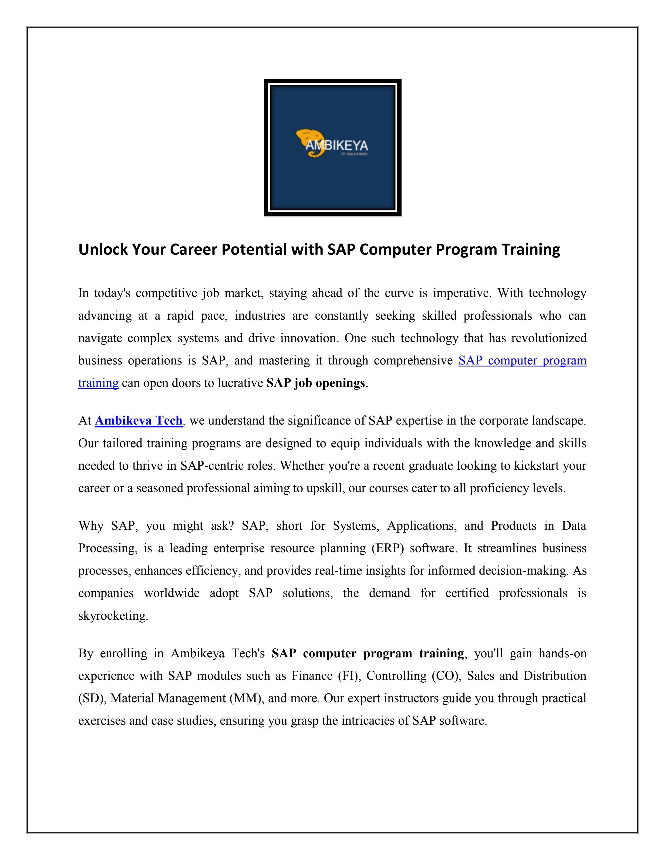 Sap company job openings l SAP Jobs by ambikeya - Issuu