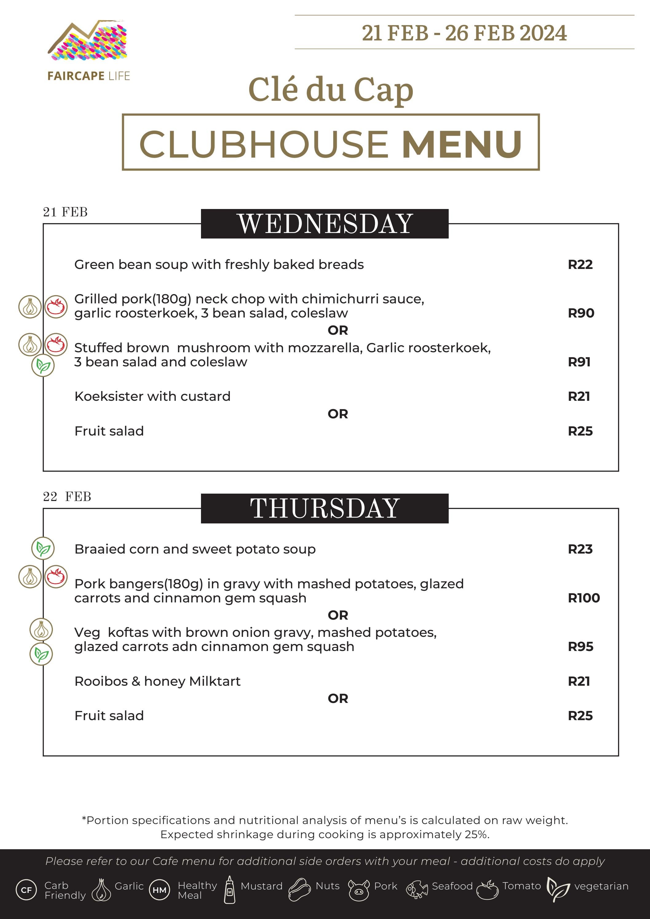 Clubhouse Menus | Clé du Cap | February - March by Faircape-Group - Issuu