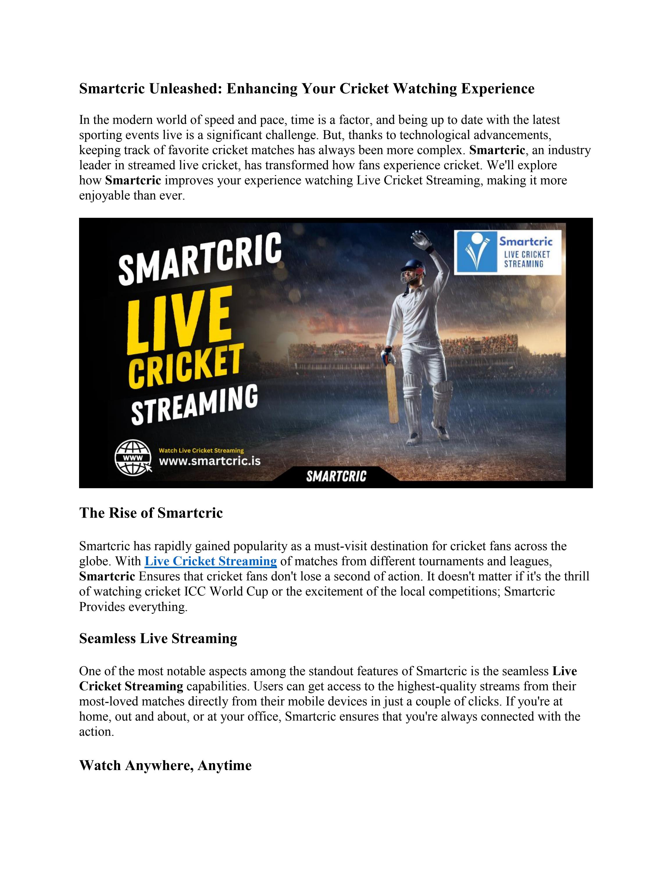 Smartcric Unleashed: Enhancing Your Cricket Watching Experience by ...