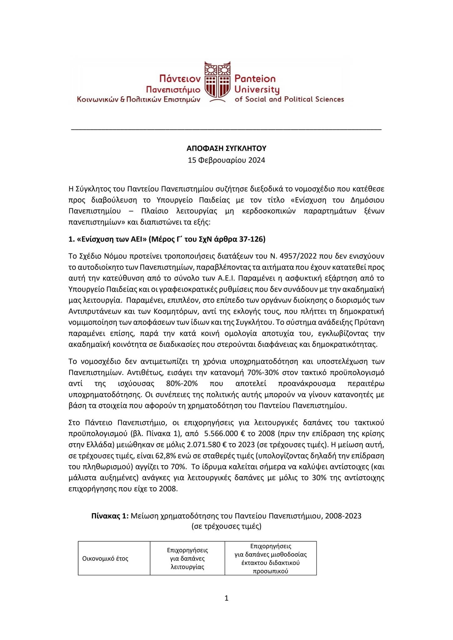ΠΑΝΤΕΙΟΣ: ΑΠΟΦΑΣΗ ΣΥΓΚΛΗΤΟΥ by Εφημερίδα των Συντακτών - Issuu