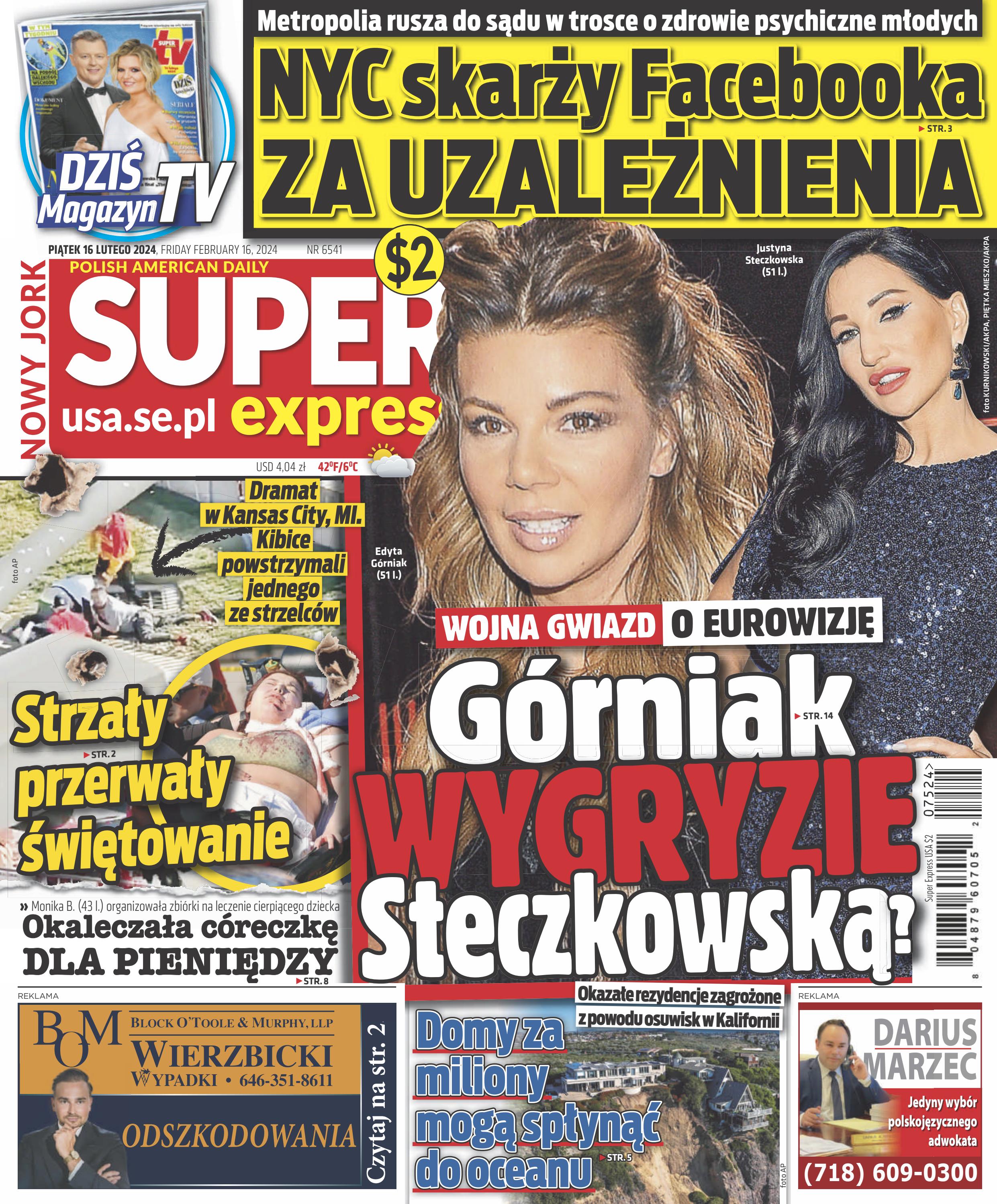 2024.02.16 Piątek, NY Super Express, gazeta dla Polonii, dziennik w USA ...