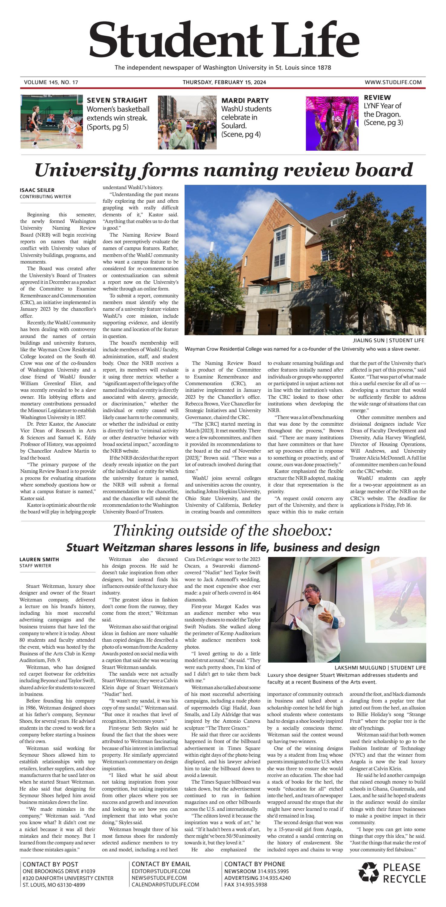 February 15, 2024 Student Life newspaper, Washington University in St ...
