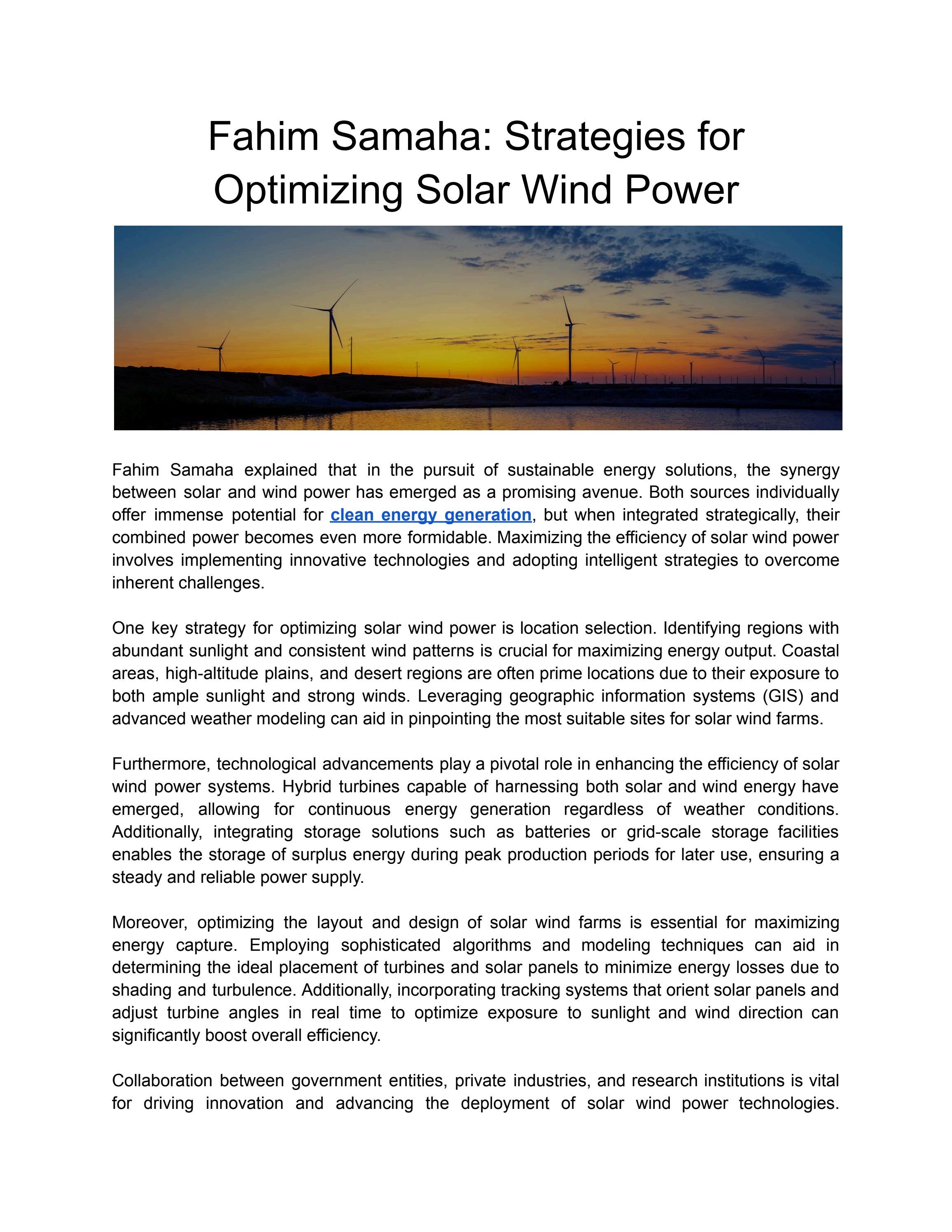 Strategies for Optimizing Solar Wind Power by Fahim Samaha - Issuu