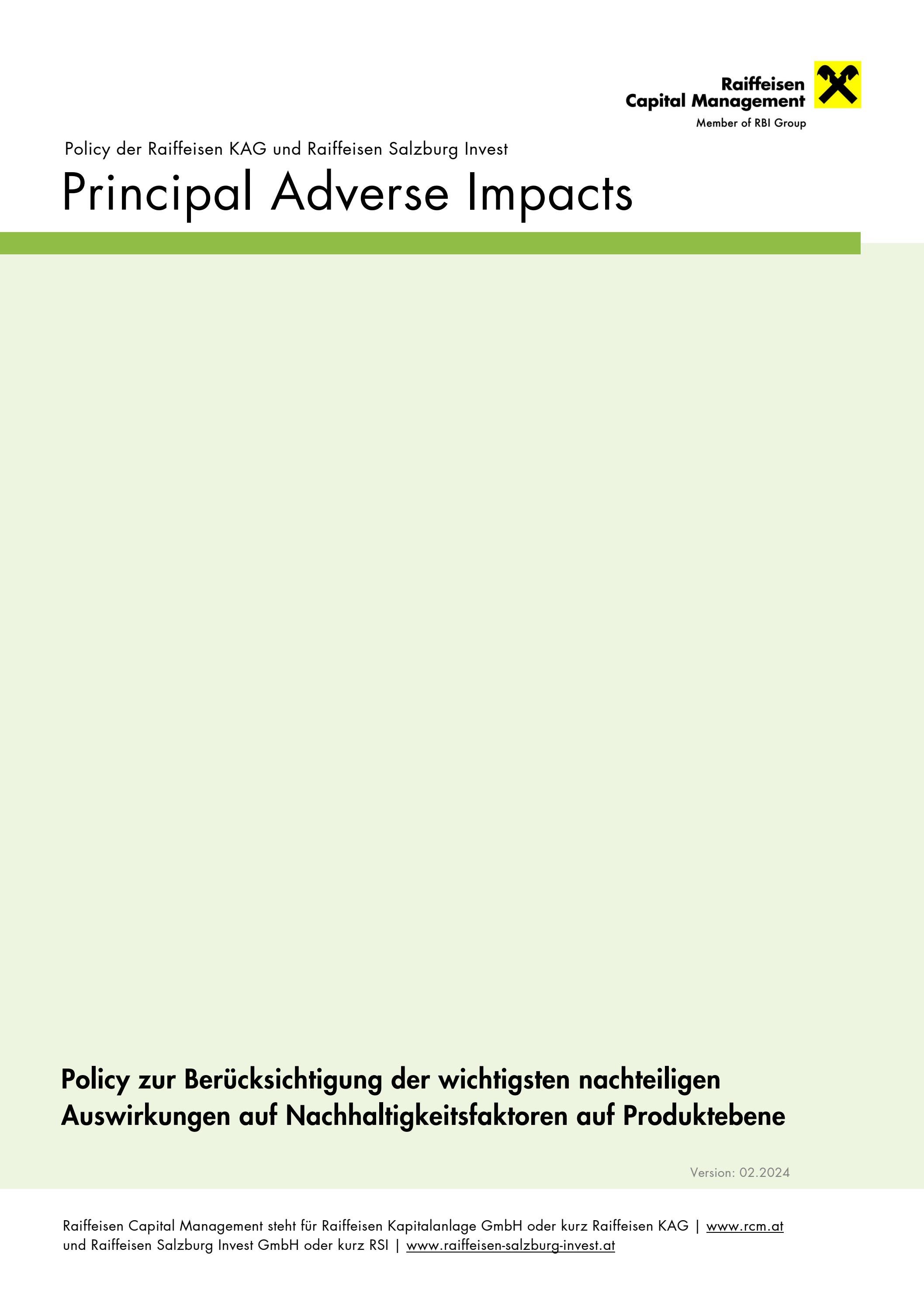 Principal Adverse Impacts, Policy von Raiffeisen Capital Management by ...