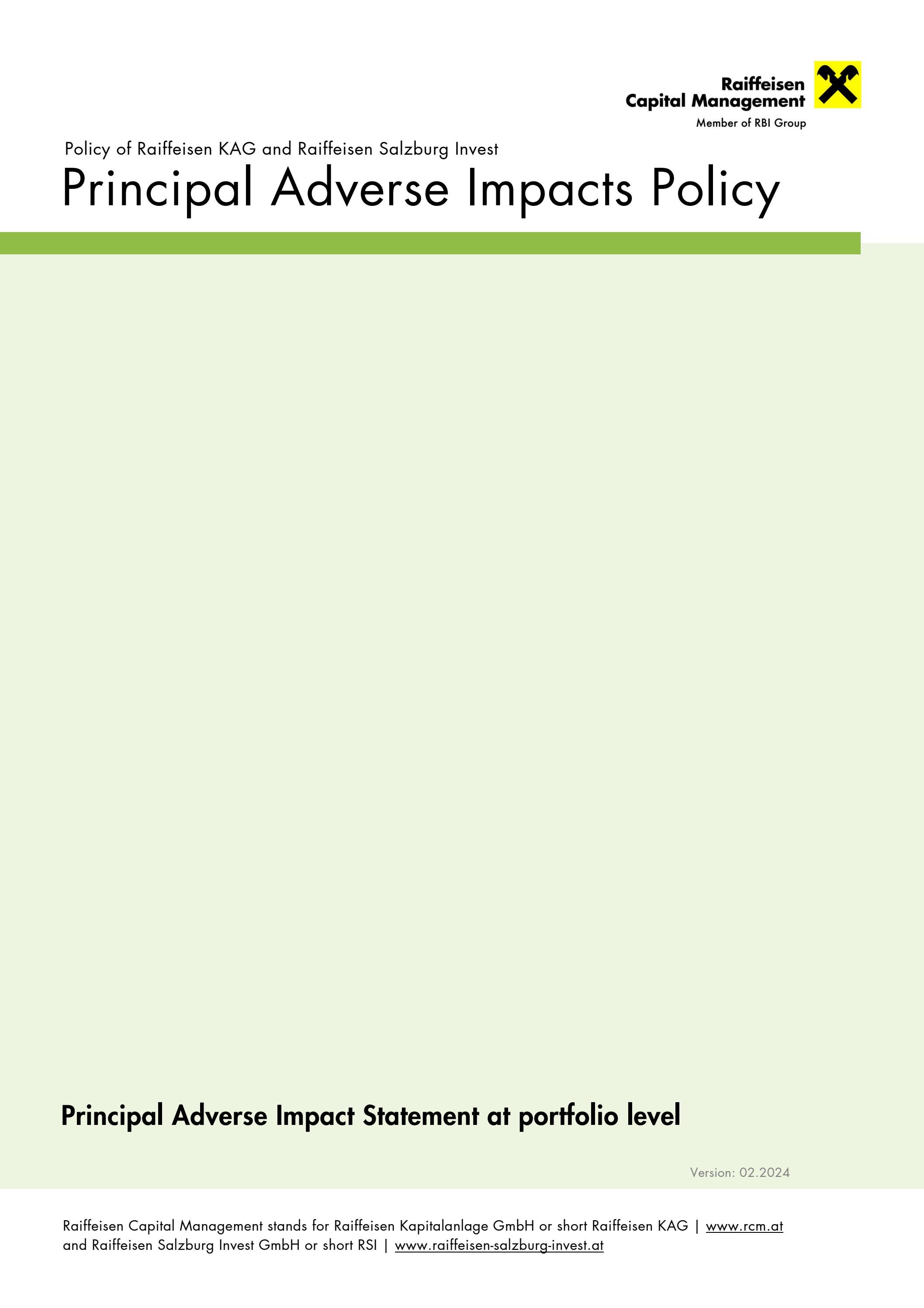 Principal Adverse Impact, Policy of Raiffeisen Capital Management by ...