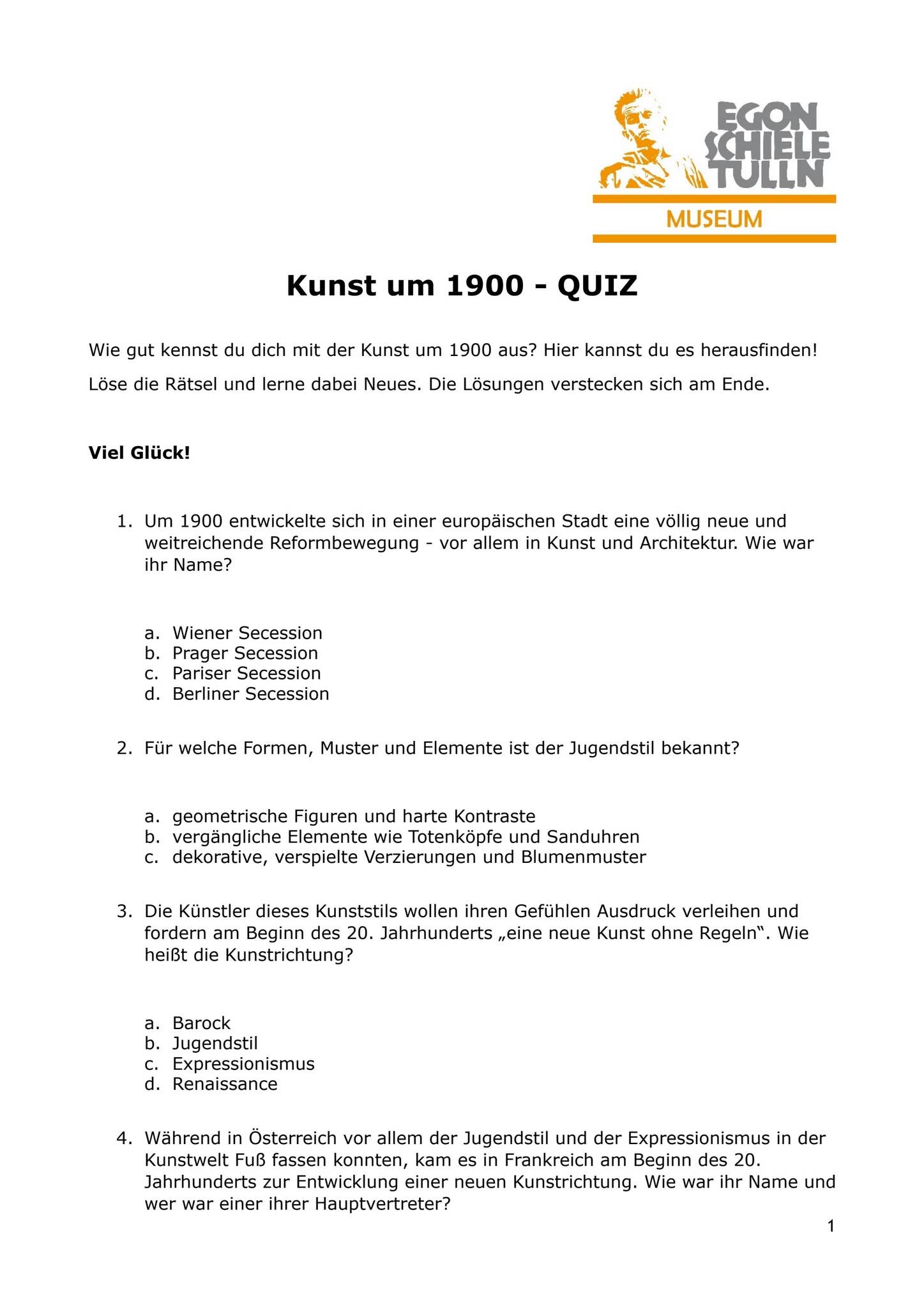 Kunst um 1900 - Quiz by Niederösterreich Kulturwirtschaft GesmbH - Issuu