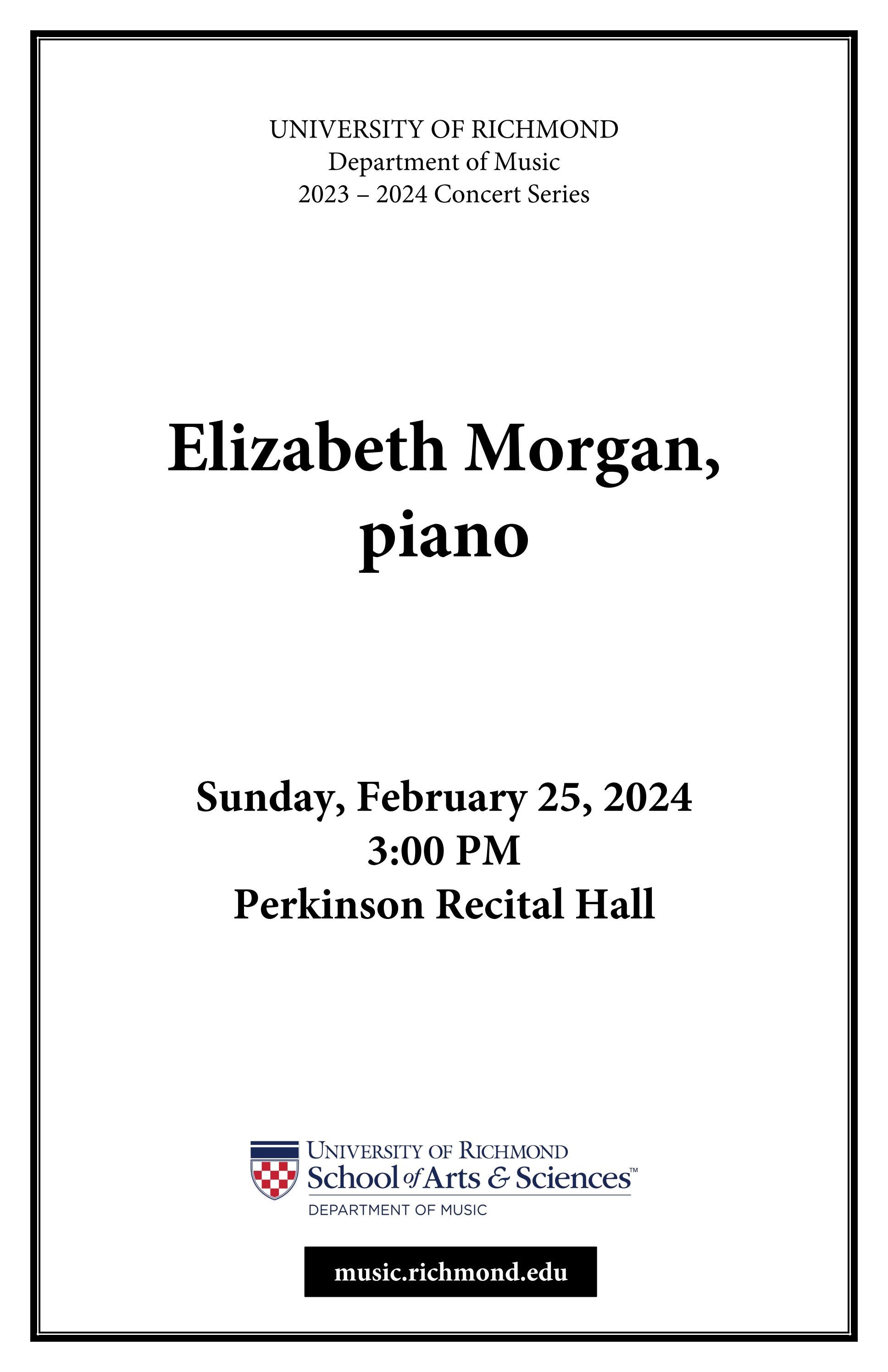 Elizabeth Morgan, piano, Department of Music Free Concert Series at ...