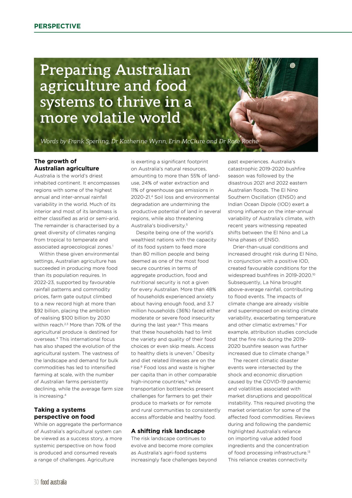 Preparing Australian agriculture and food systems to thrive in a more ...