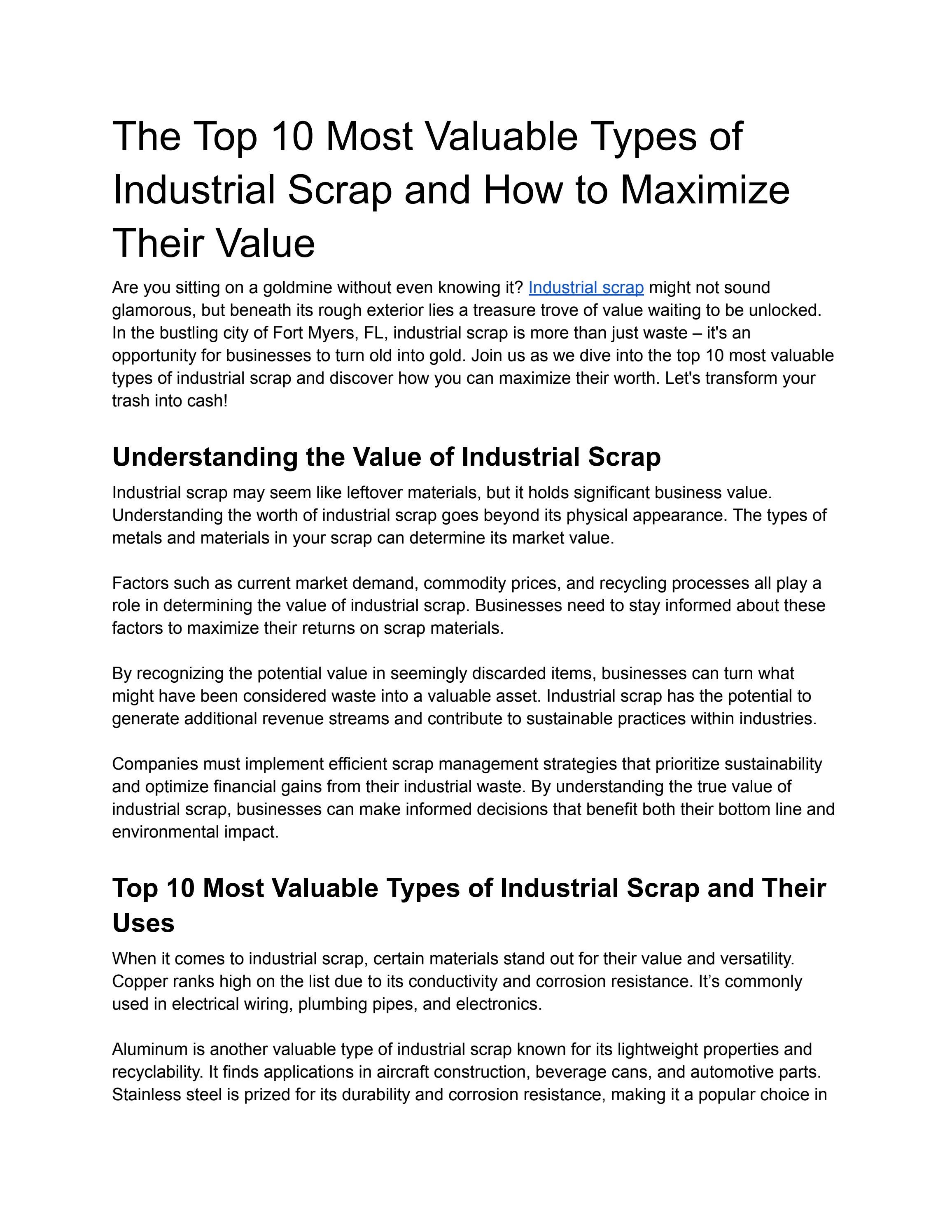 The Top 10 Most Valuable Types of Industrial Scrap and How to Maximize ...