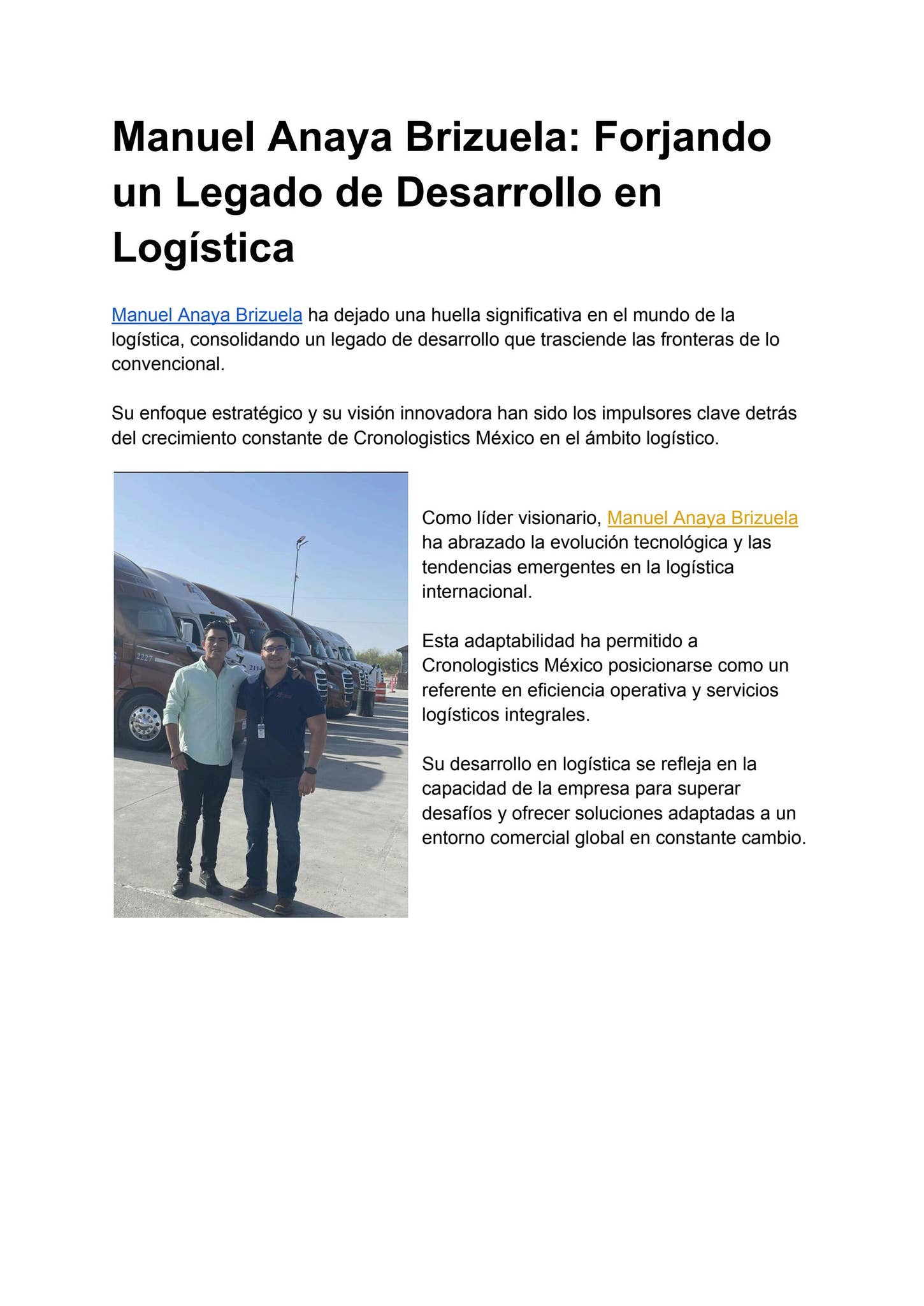 Manuel Anaya Brizuela: Forjando un Legado de Desarrollo en Logística by ...