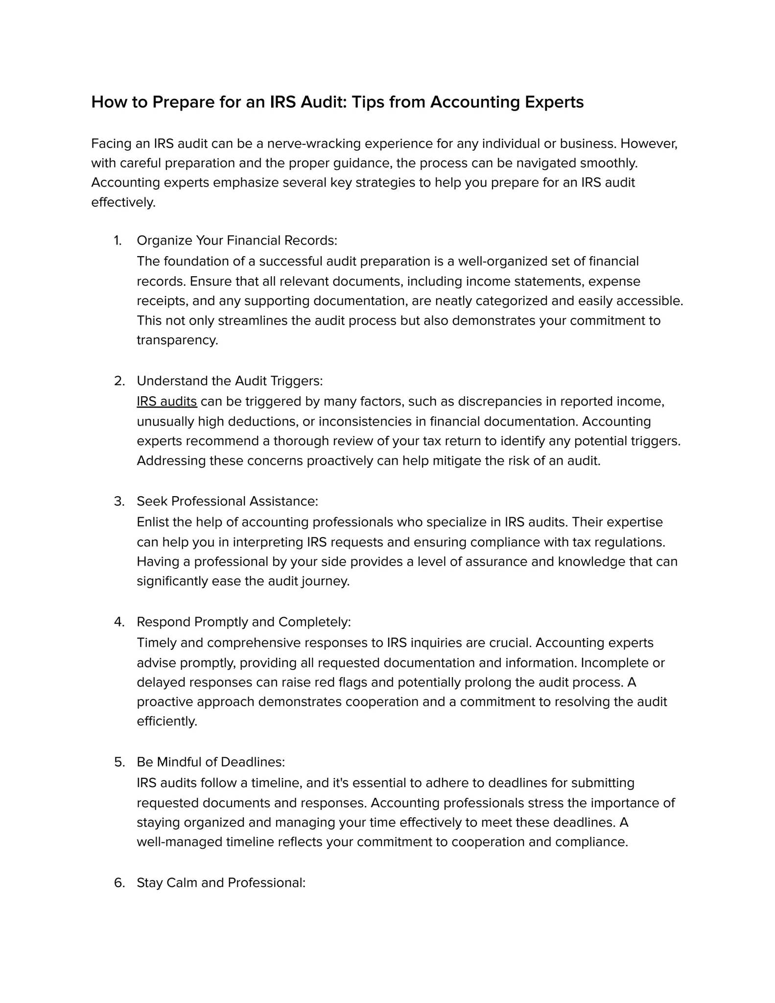 How to Prepare for an IRS Audit: Tips from Accounting Experts by natepanza - Issuu