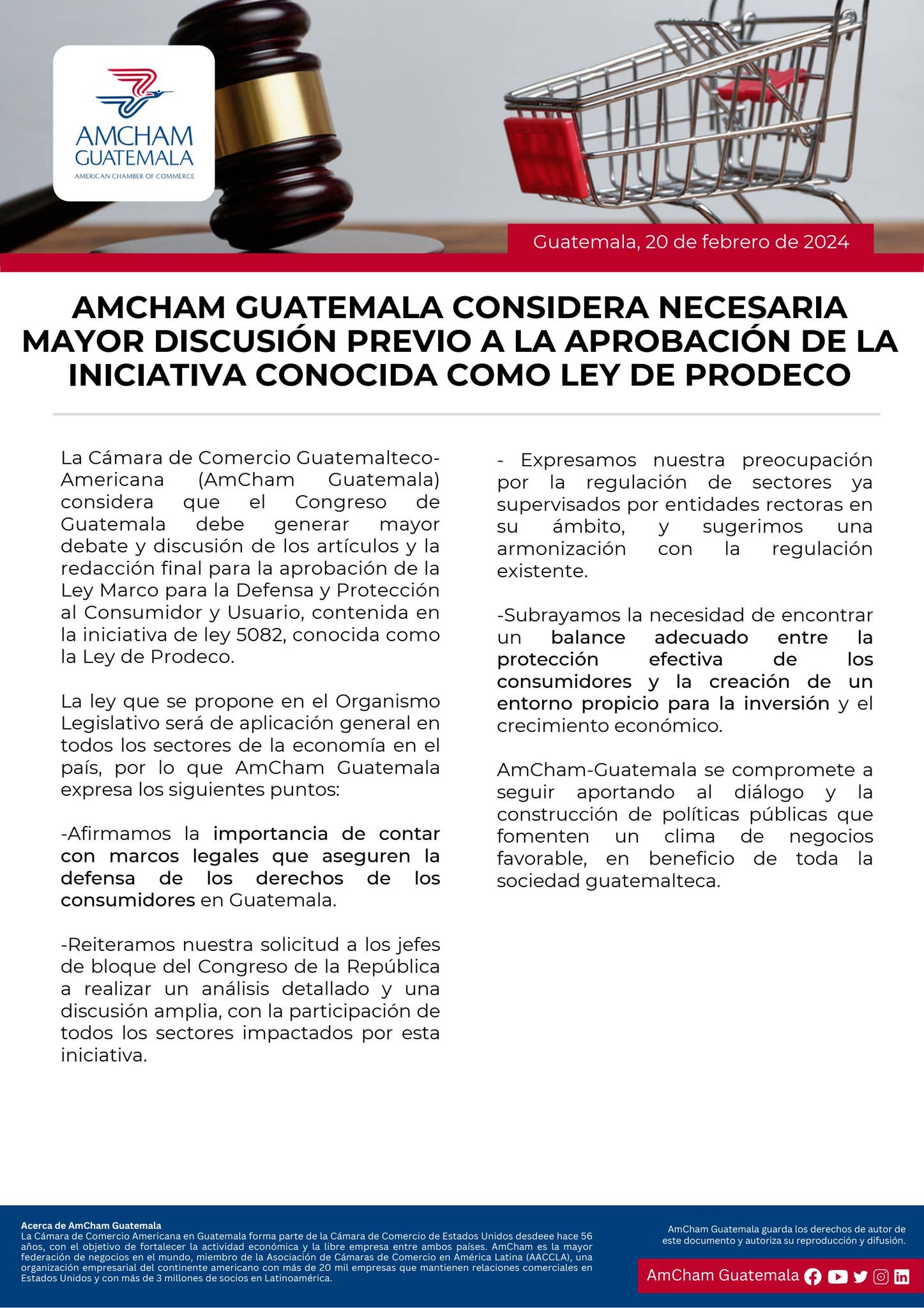 AMCHAM GUATEMALA CONSIDERA NECESARIA MAYOR DISCUSIÓN PREVIO A LA APROBACIÓN DE LA INICIATIVA ...