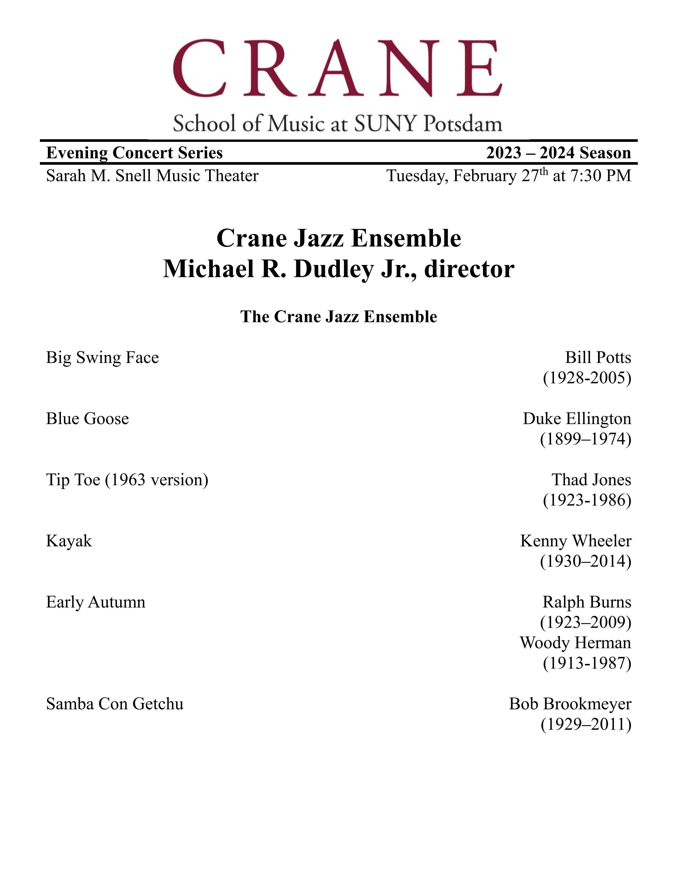 02.27.24 Crane Jazz Ensemble by The Crane School of Music - Issuu