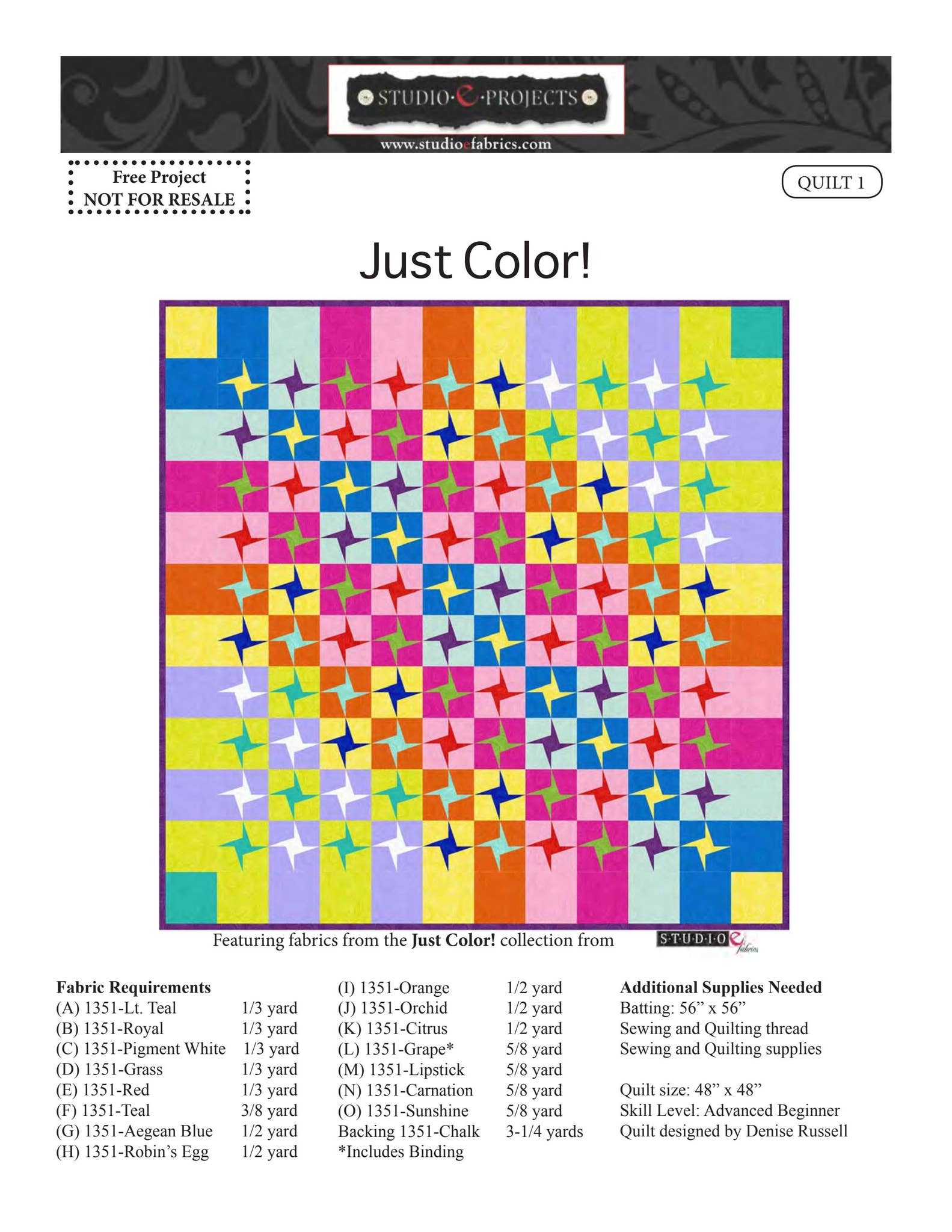 Studio E: Just Color! Free Pattern by EE Schenck Company - Issuu