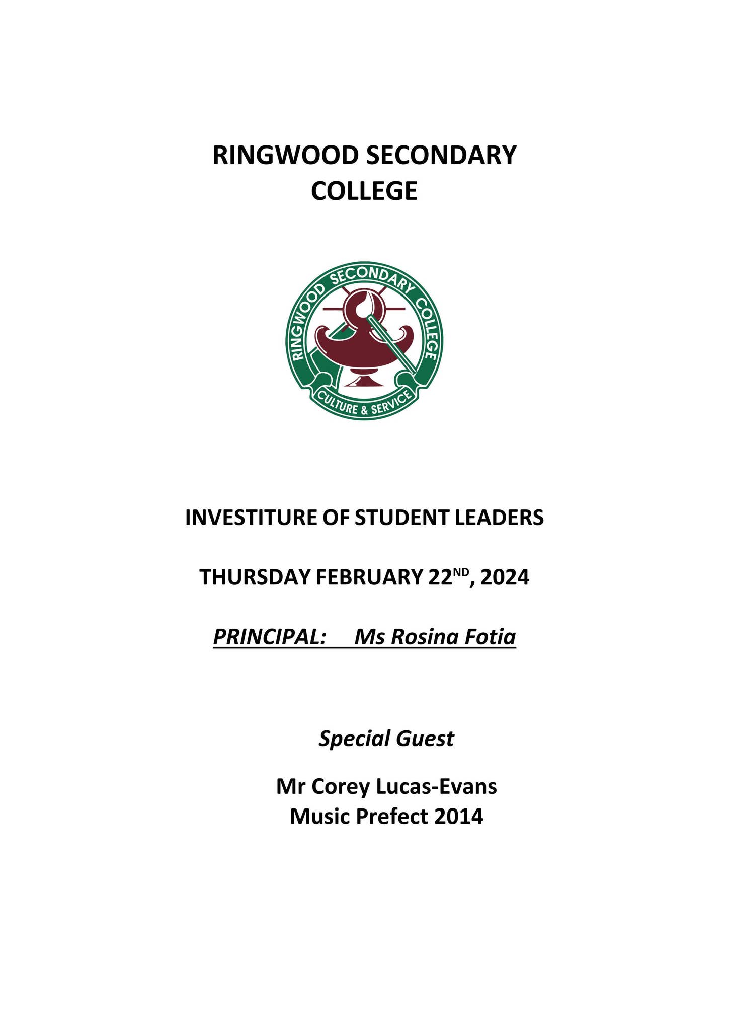 Prefect Induction 2024 Program by ringwoodsc - Issuu