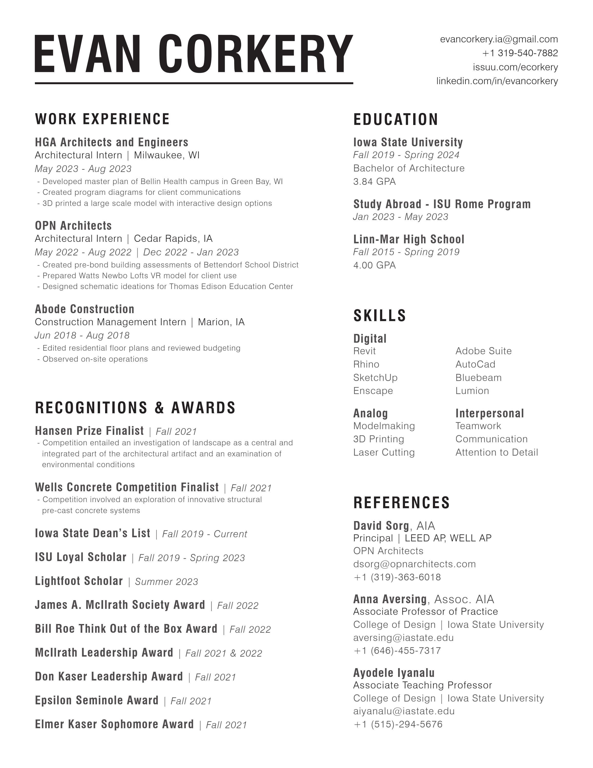 Evan Corkery | Resume 2024 by Evan Corkery - Issuu