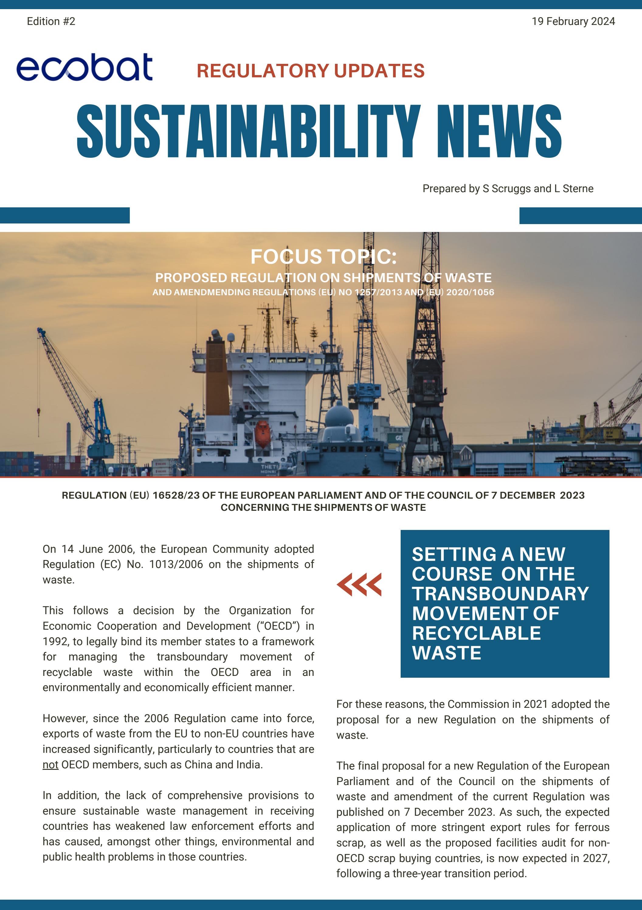 Sustainability News- Edition #2 by Ecobat - Issuu