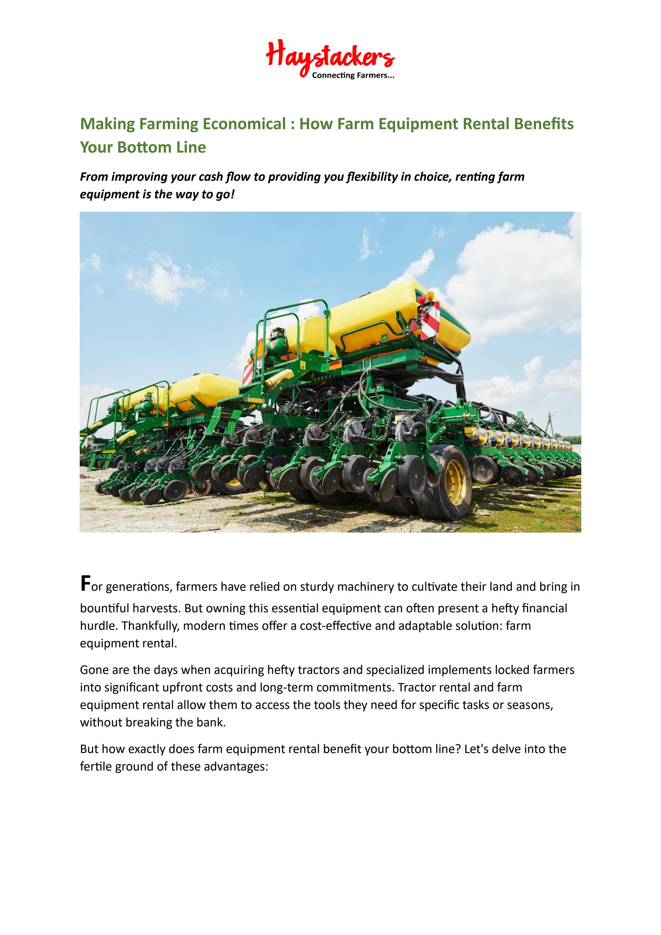 Making Farming Economical : How Farm Equipment Rental Benefits Your ...