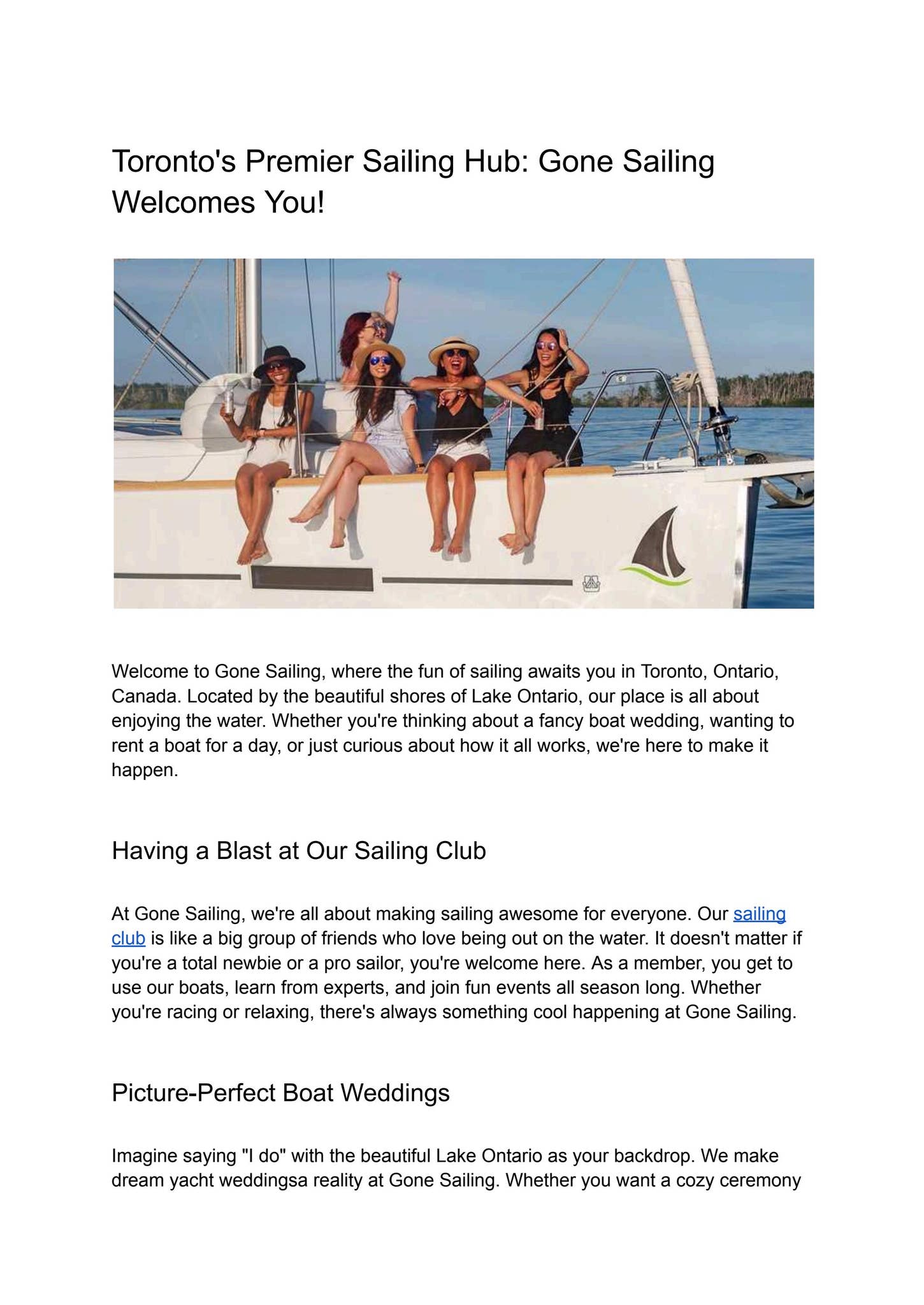Toronto's Premier Sailing Hub: Gone Sailing Welcomes You! by Gone ...